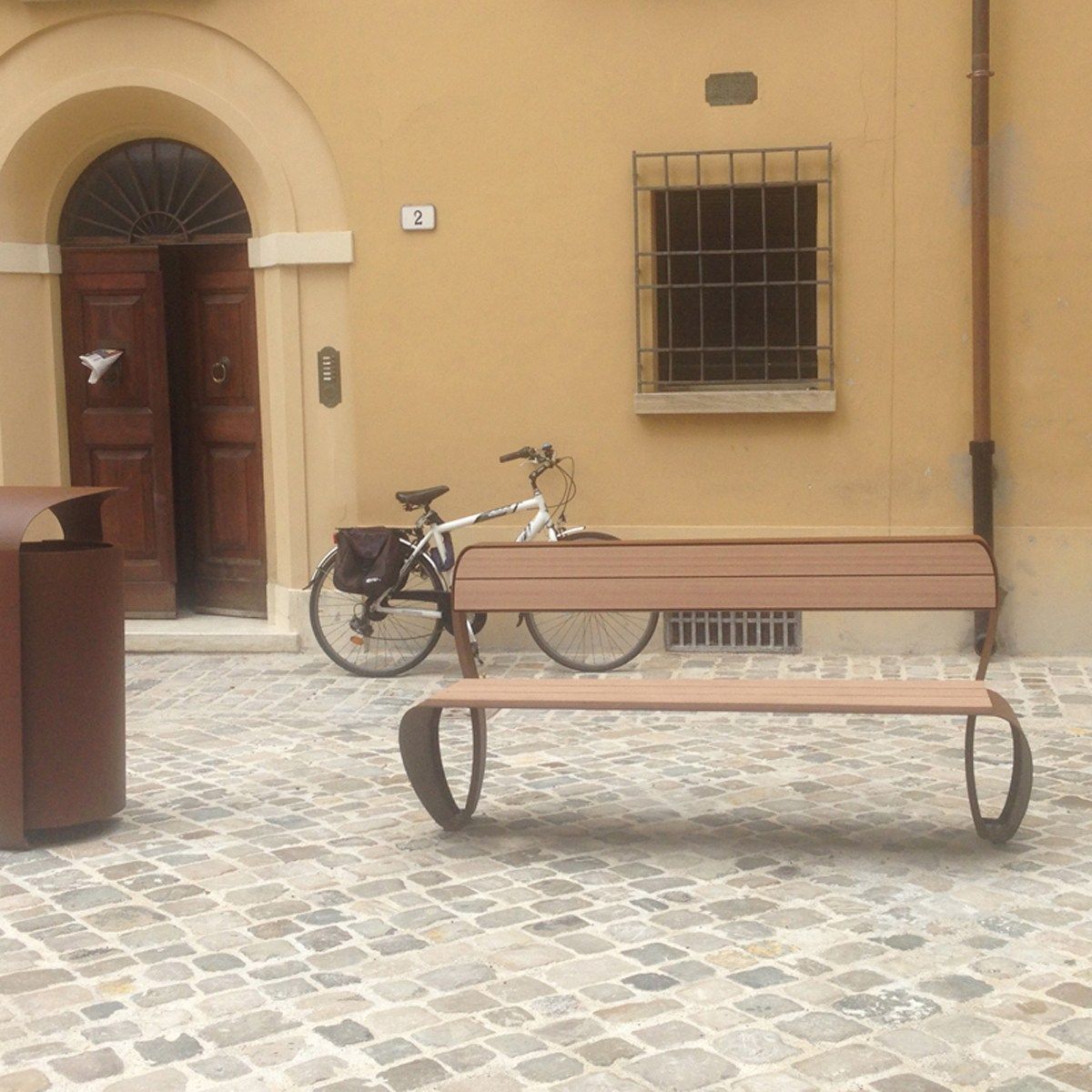 FLUXUS Steel and wood bench with back By LAB23 | design Roberto Semprini