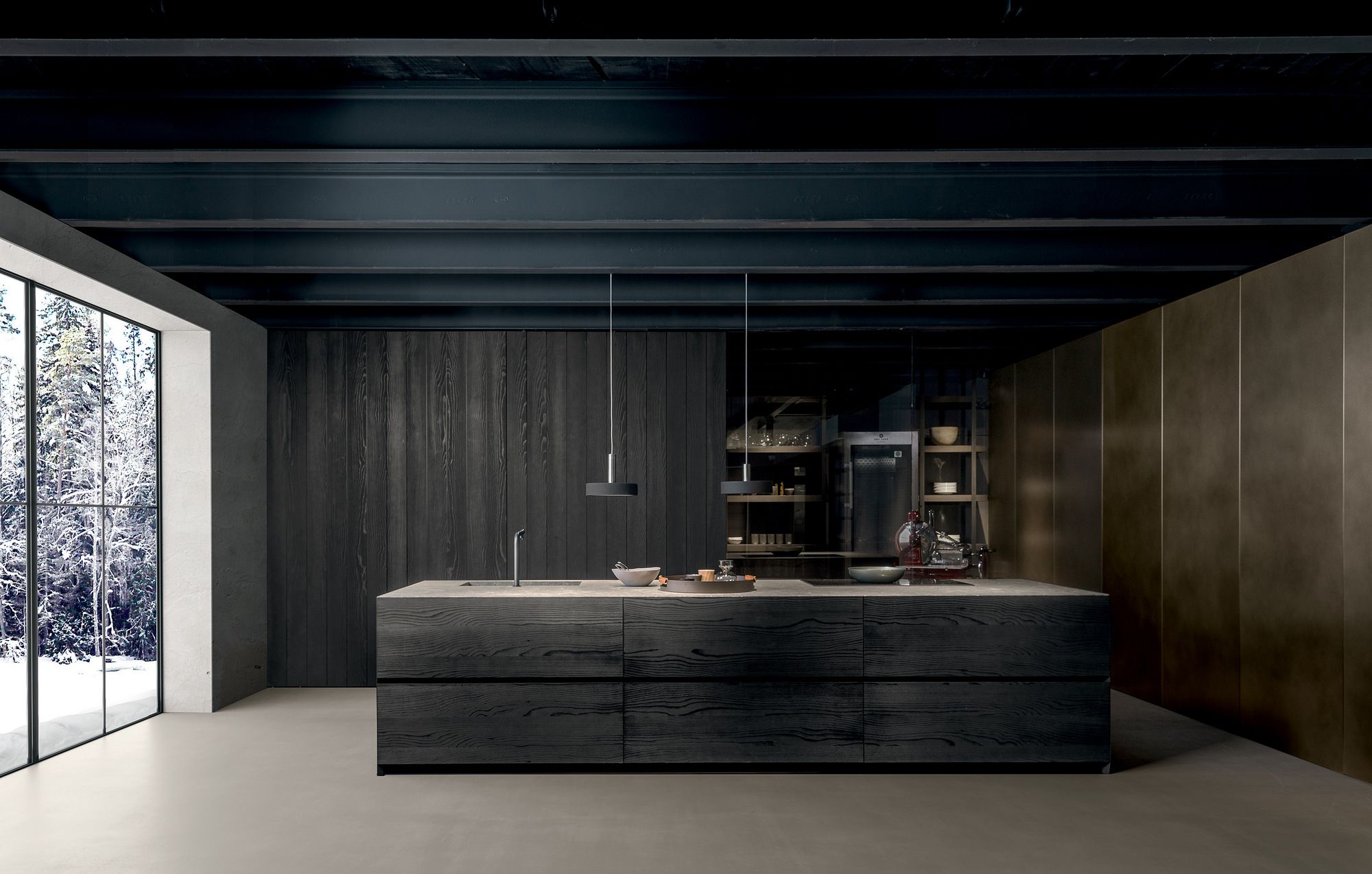 Cedarwood kitchen with island with integrated handles FLY FLOAT Fly ...