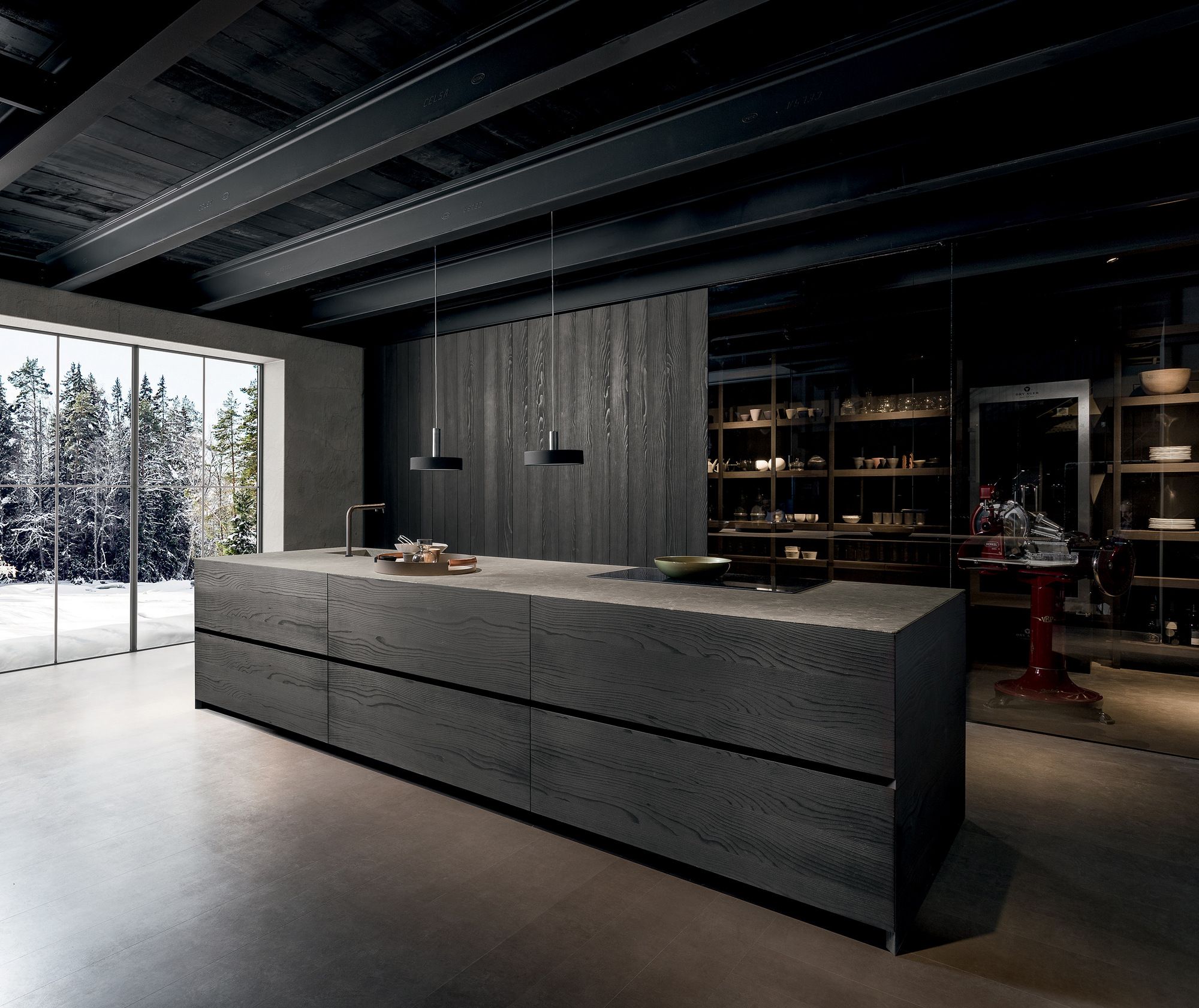 Cedarwood kitchen with island with integrated handles FLY FLOAT Fly ...