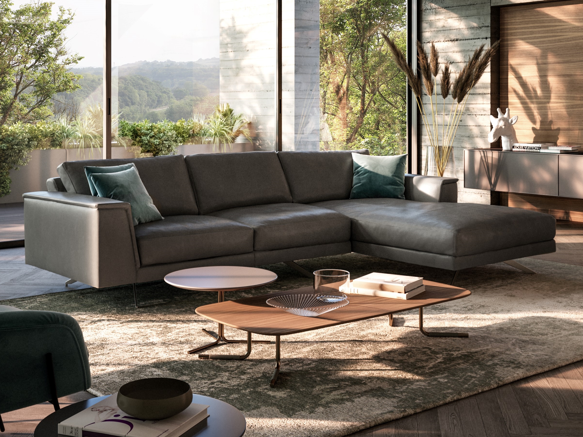 FLY | Sofa with chaise longue 3 seater leather sofa with chaise longue ...