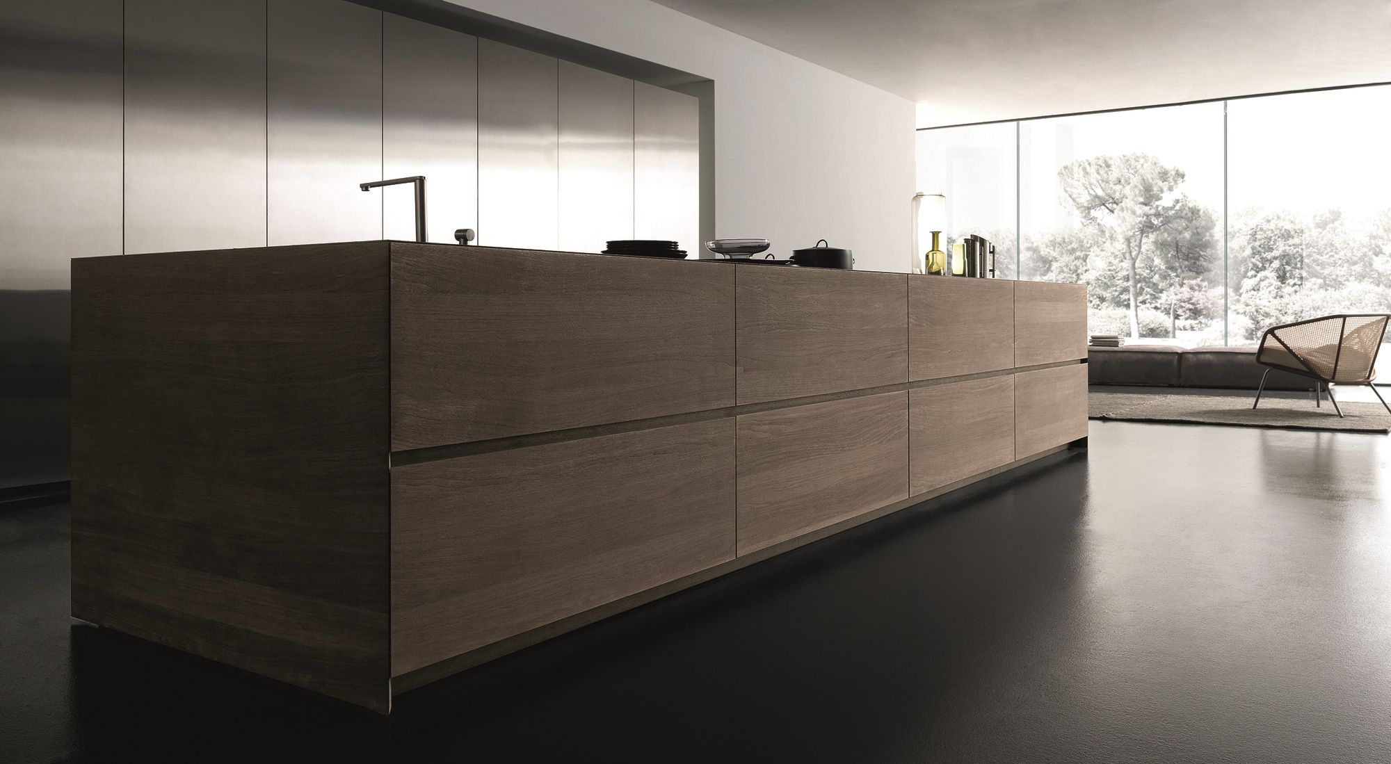FLY Stainless steel and wood kitchen with island By MODULNOVA | design ...