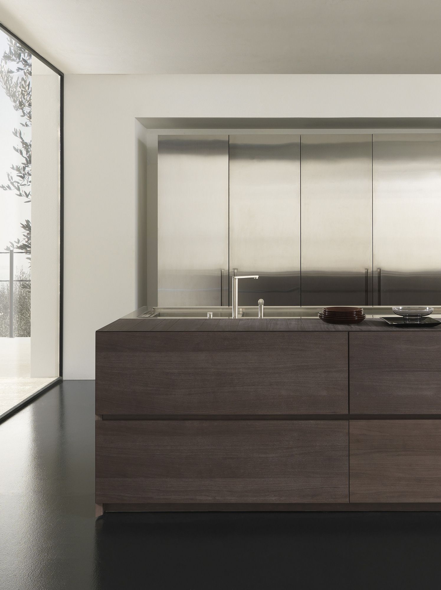 FLY Stainless steel and wood kitchen with island By MODULNOVA | design ...