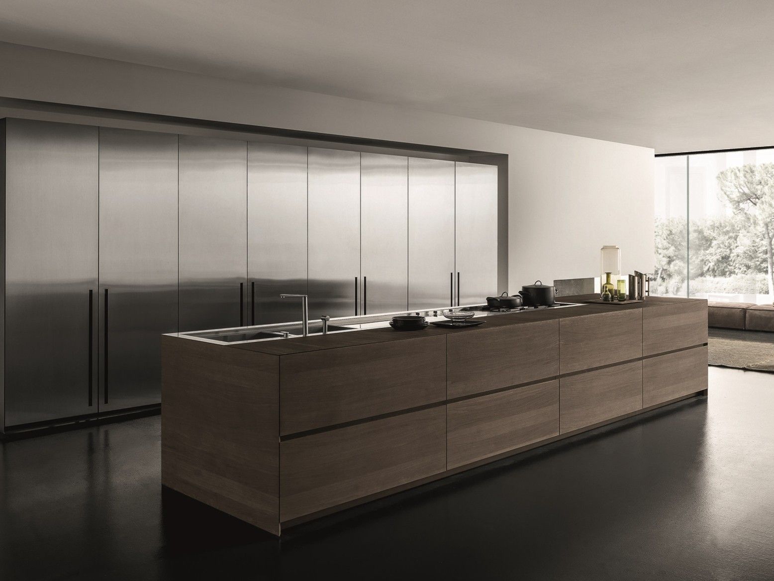 FLY Stainless steel and wood kitchen with island By MODULNOVA | design ...