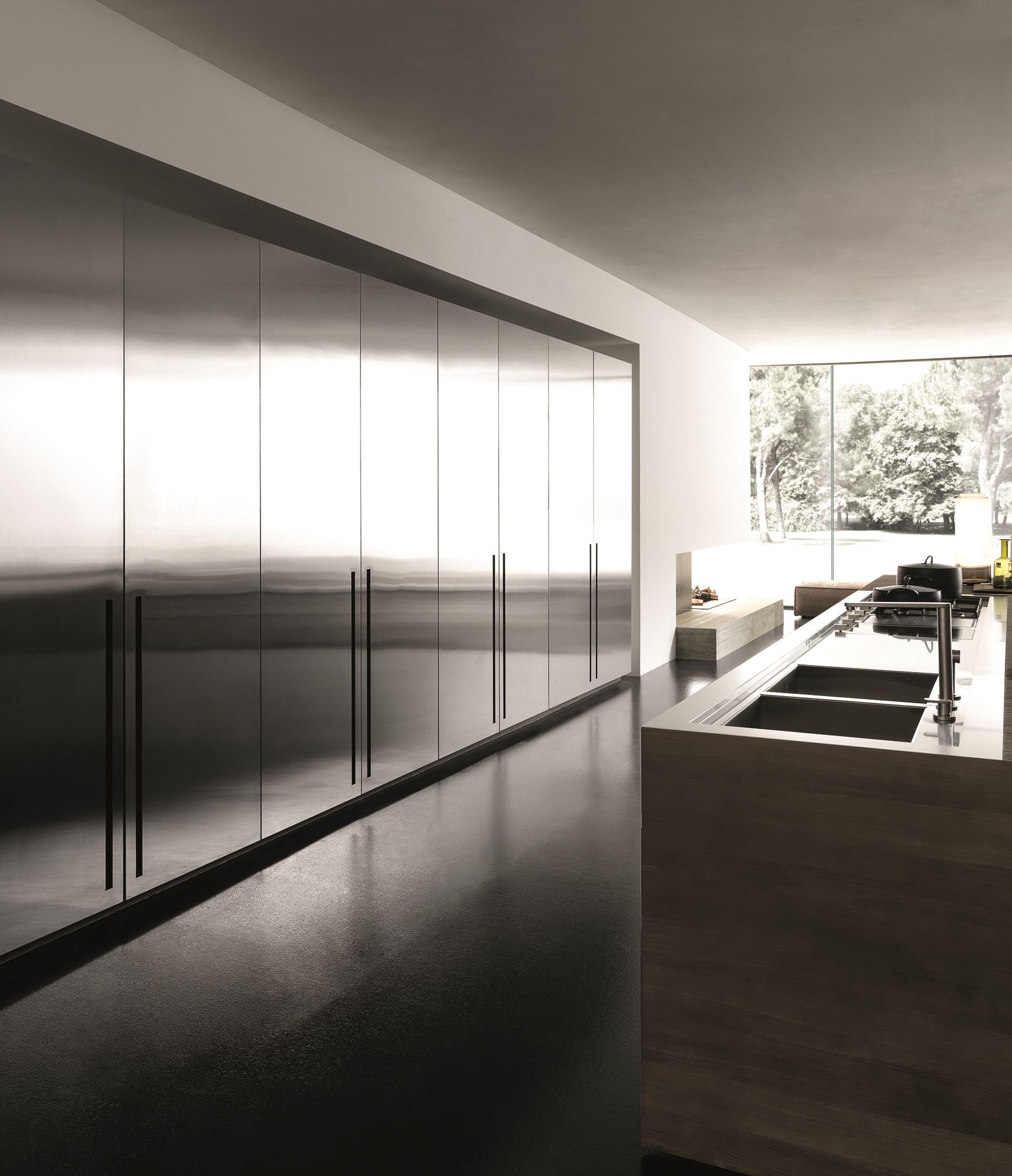 FLY Stainless steel and wood kitchen with island By MODULNOVA | design ...
