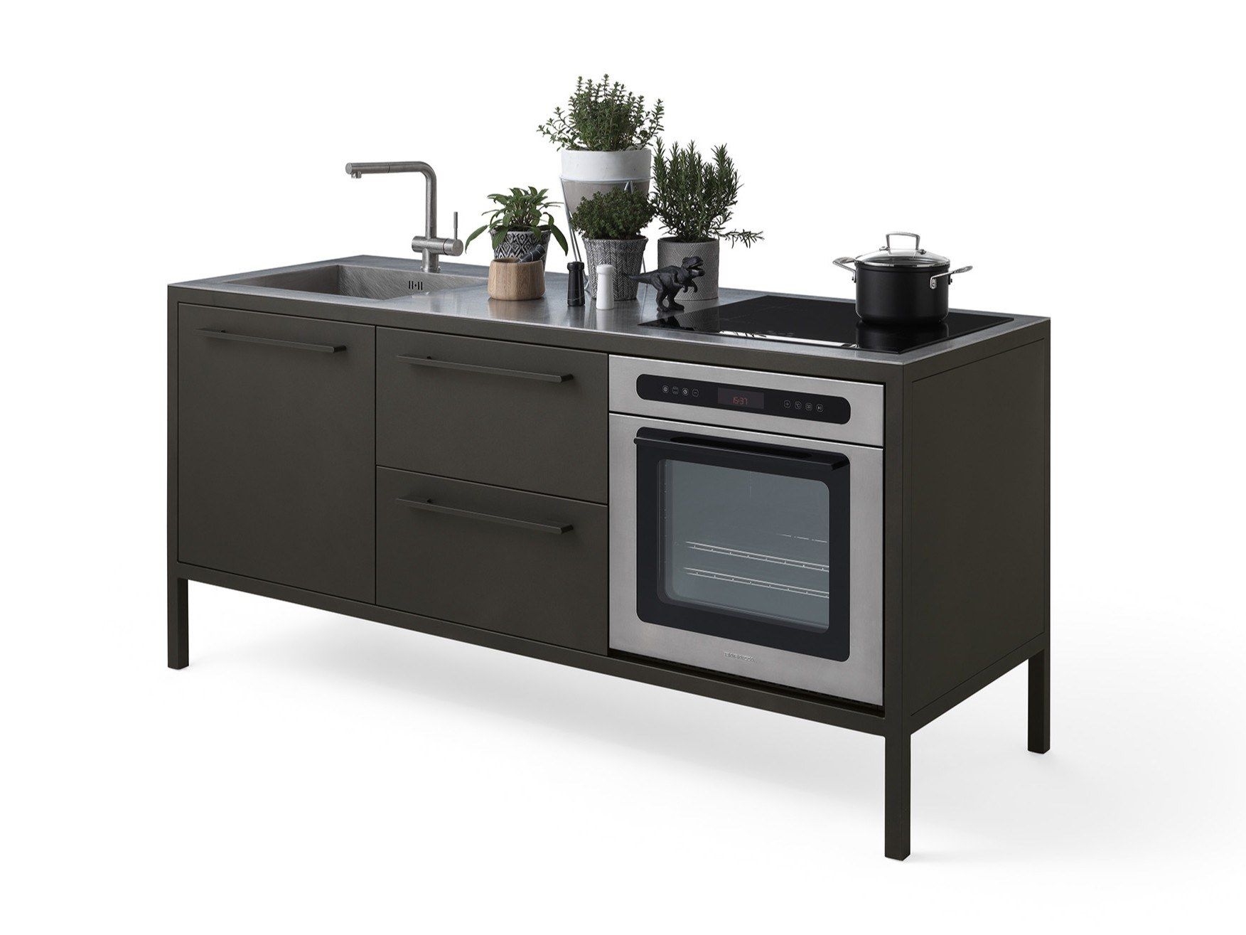 FRAME KITCHEN 3 UNITS Metal mini kitchen with handles By Fantin ...