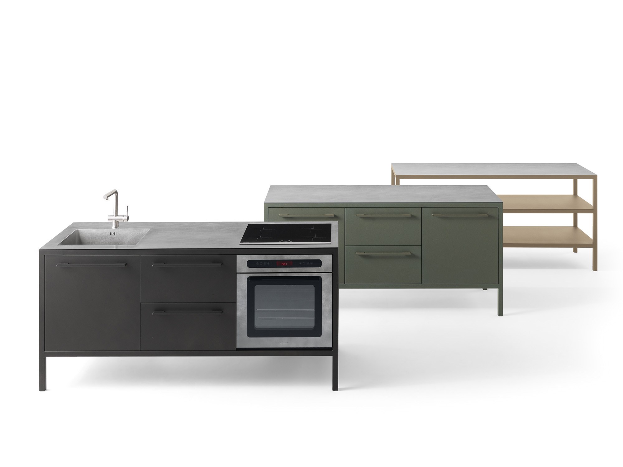 FRAME KITCHEN 3 UNITS Metal mini kitchen with handles By Fantin ...