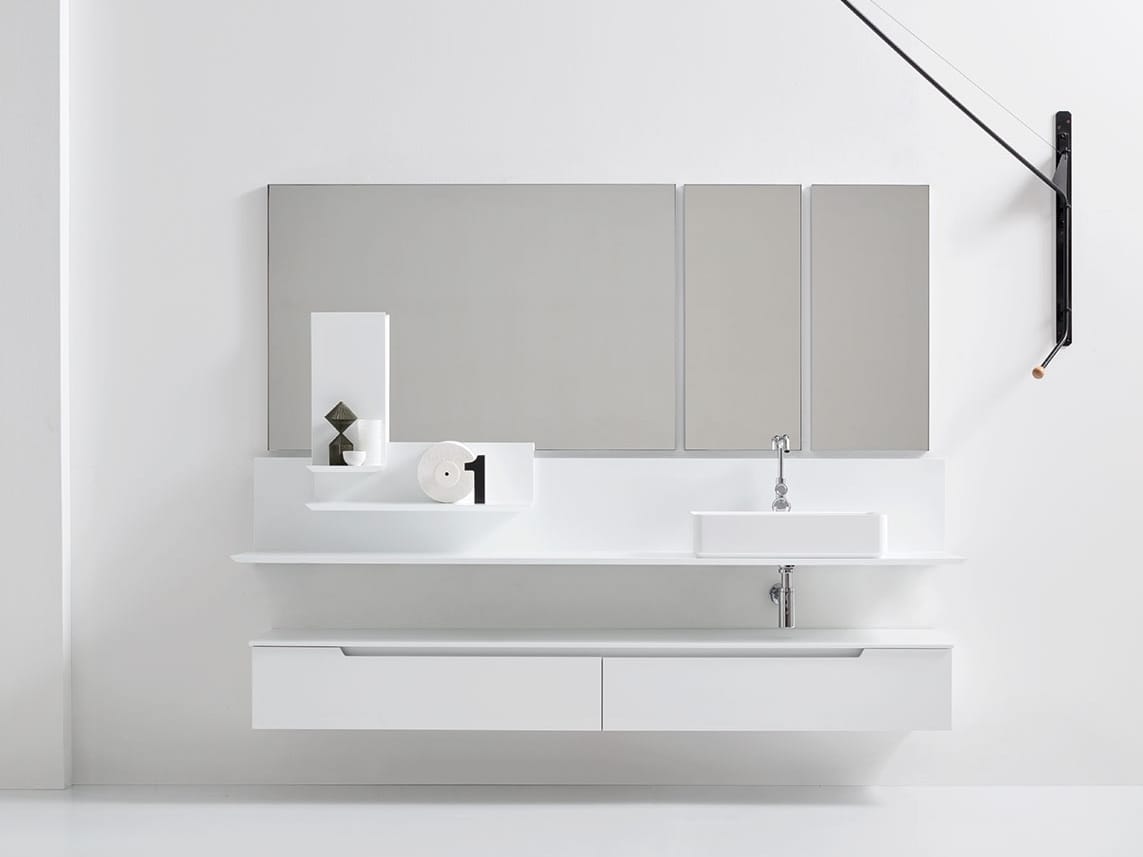 Sectional wall-mounted wooden vanity unit with drawers GOLD ...