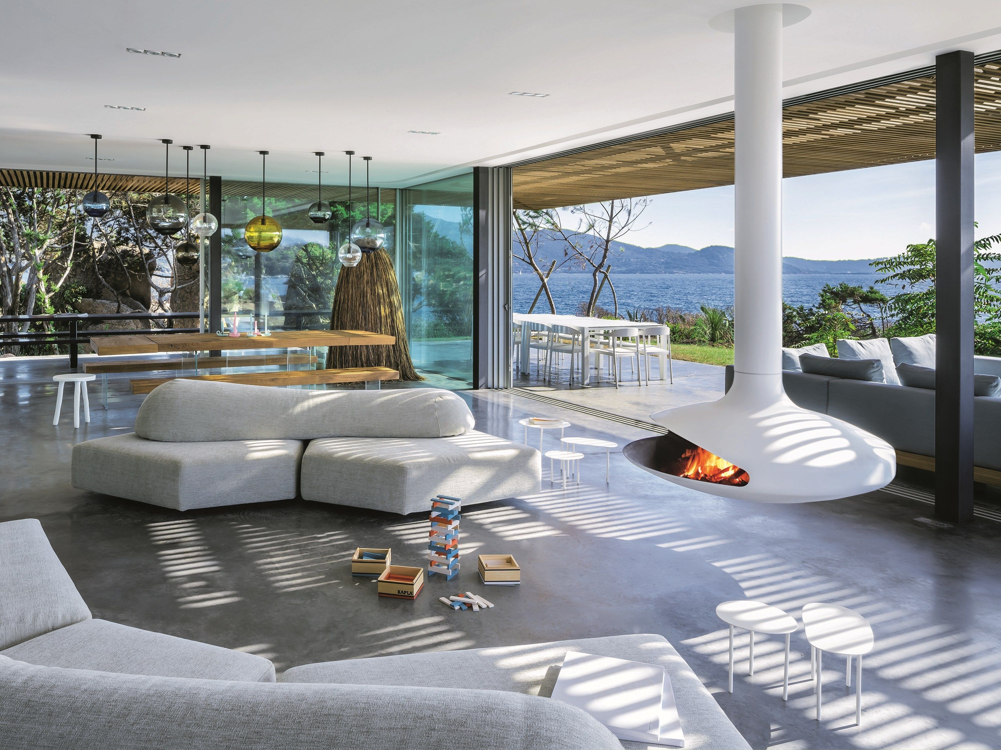 GYROFOCUS WHITE Central hanging decorative fireplace By Focus creation ...