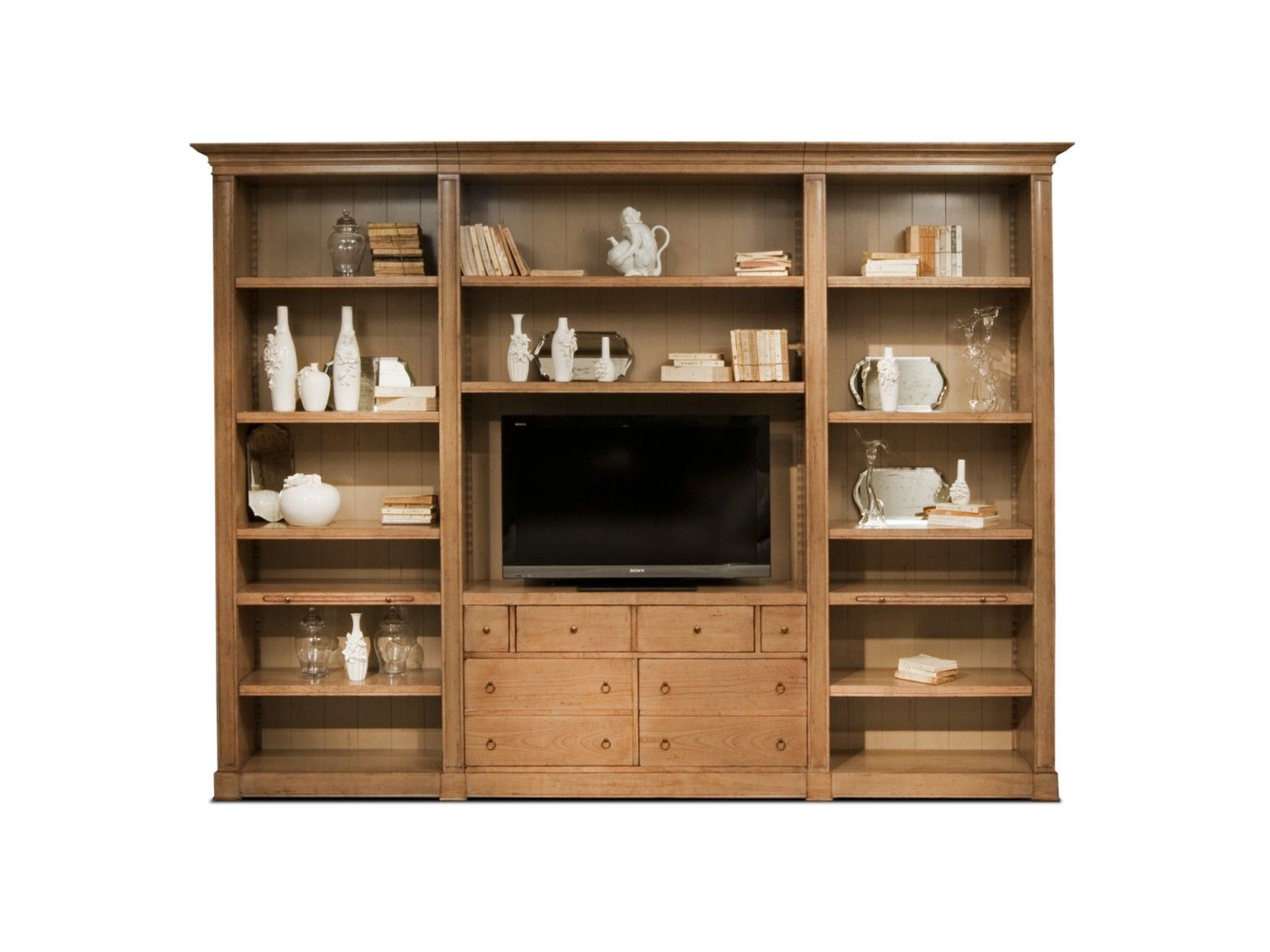 HAUTEVILLE Open cherry wood bookcase with drawers By Roche Bobois