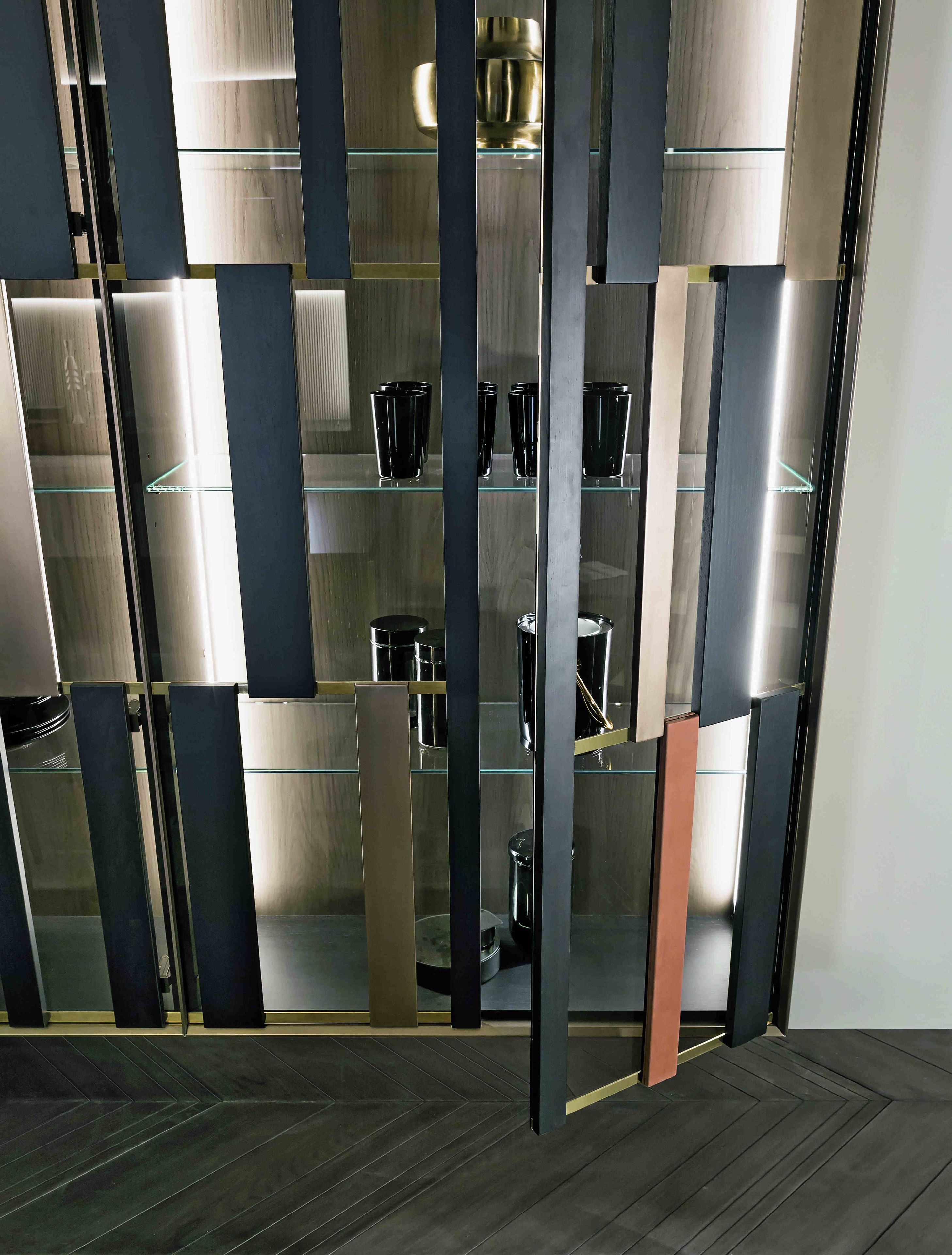 Wall-mounted display cabinet with integrated lighting HIDE By Shake