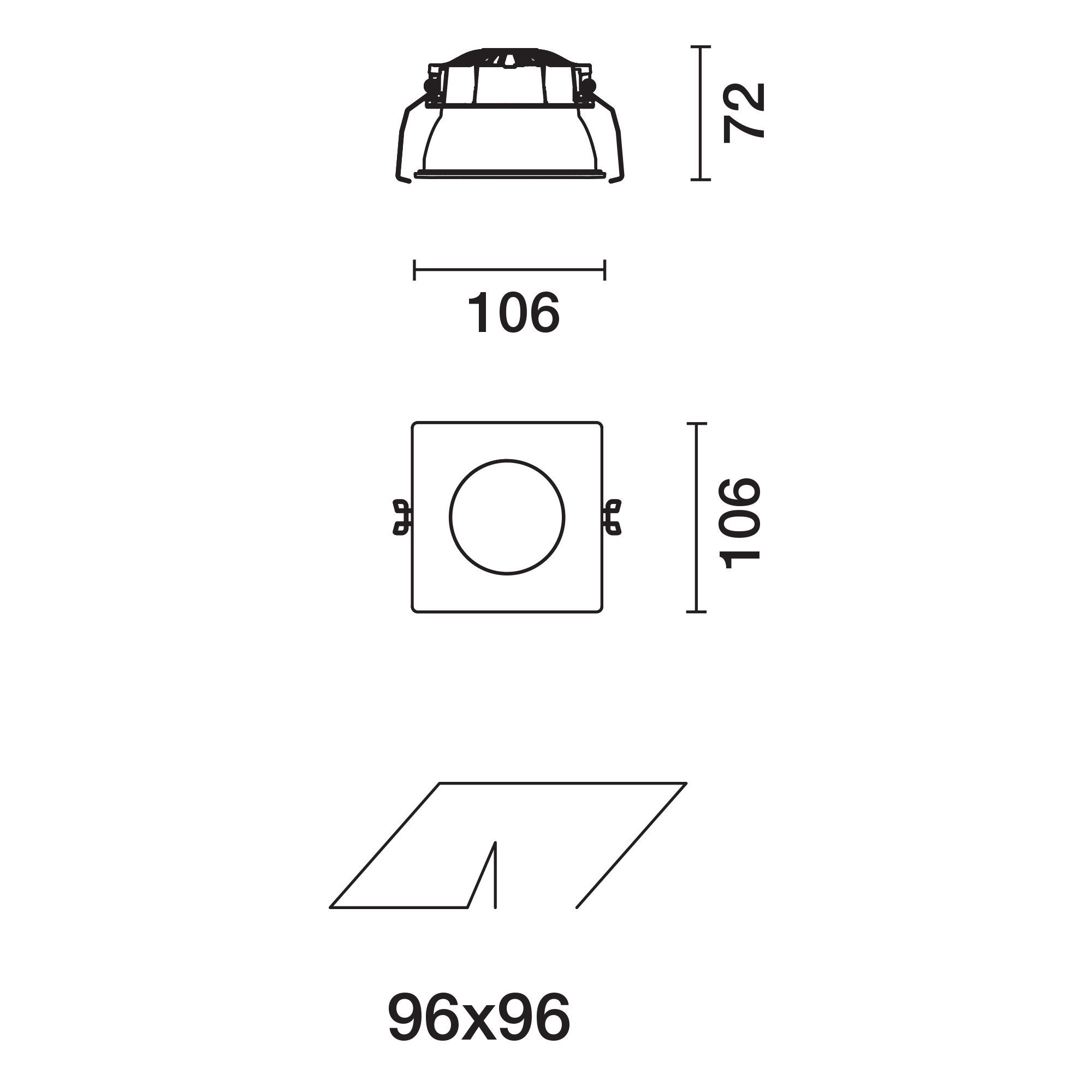 EASY SPACE Square recessed die cast aluminium spotlight for false ...
