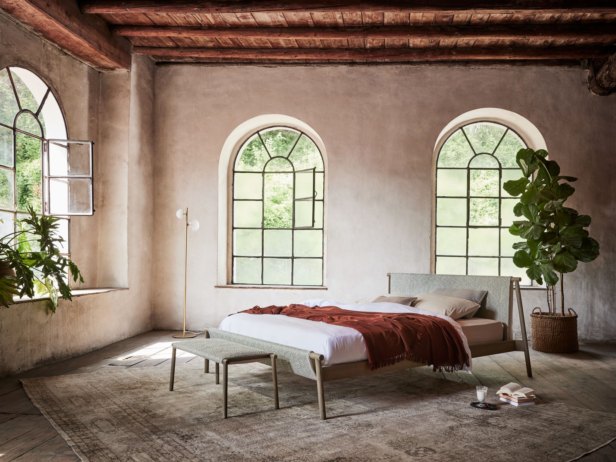 JACK Double bed with fabric and wooden structure By Bolzan Letti ...