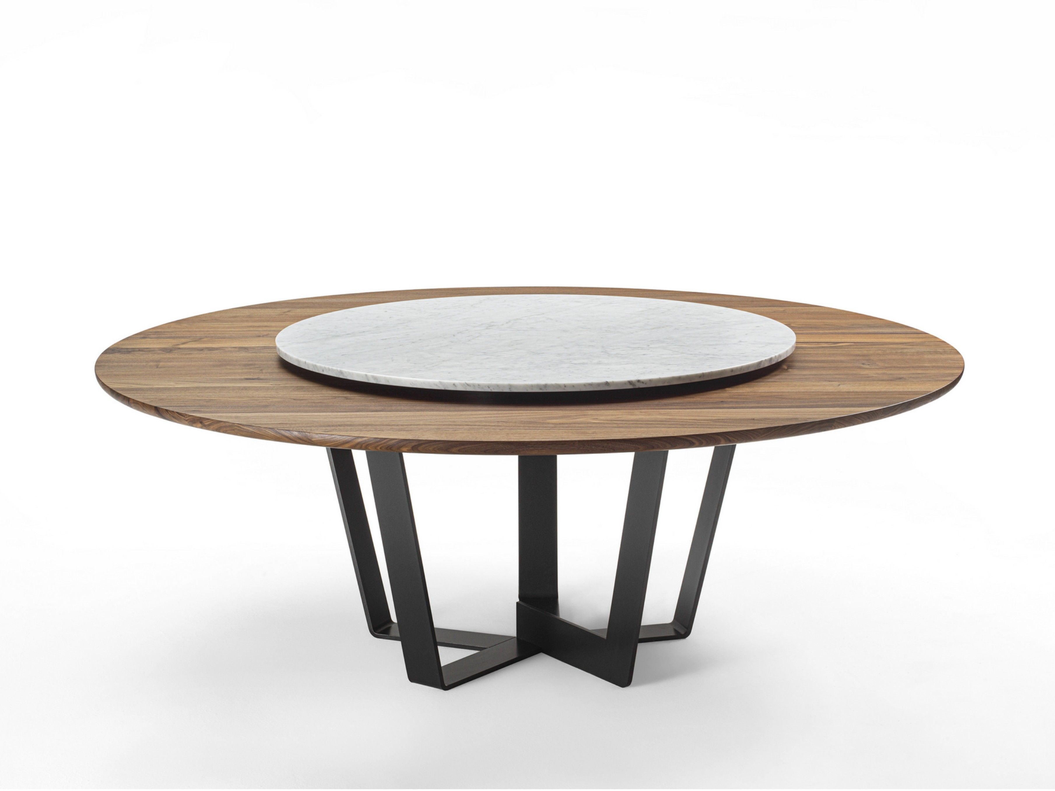 KOHI TABLE Round solid wood table with marble Lazy Susan By Riva 1920 ...