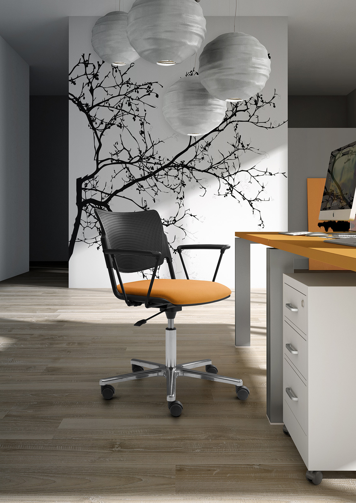 LAMIA Polypropylene office chair with armrests with 5-spoke base By ...