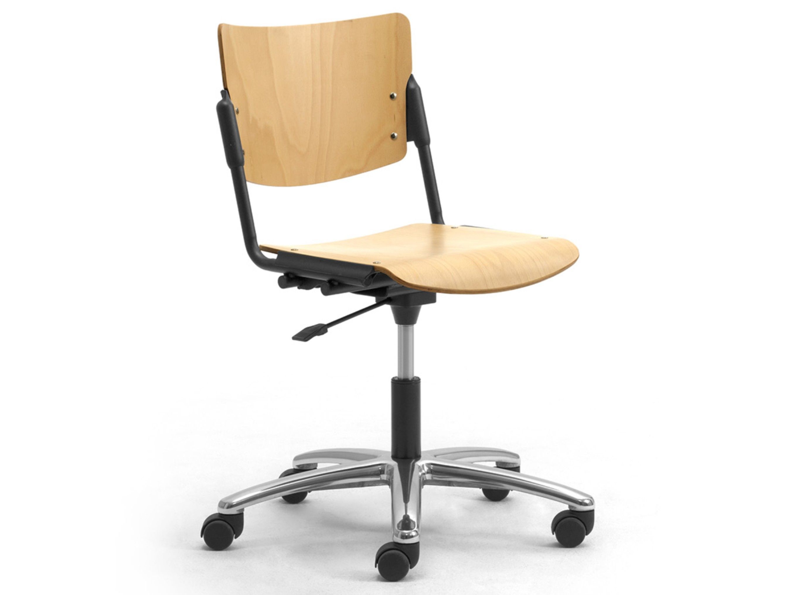 LAMIA Wooden office chair with castors with 5-Spoke base By Leyform ...