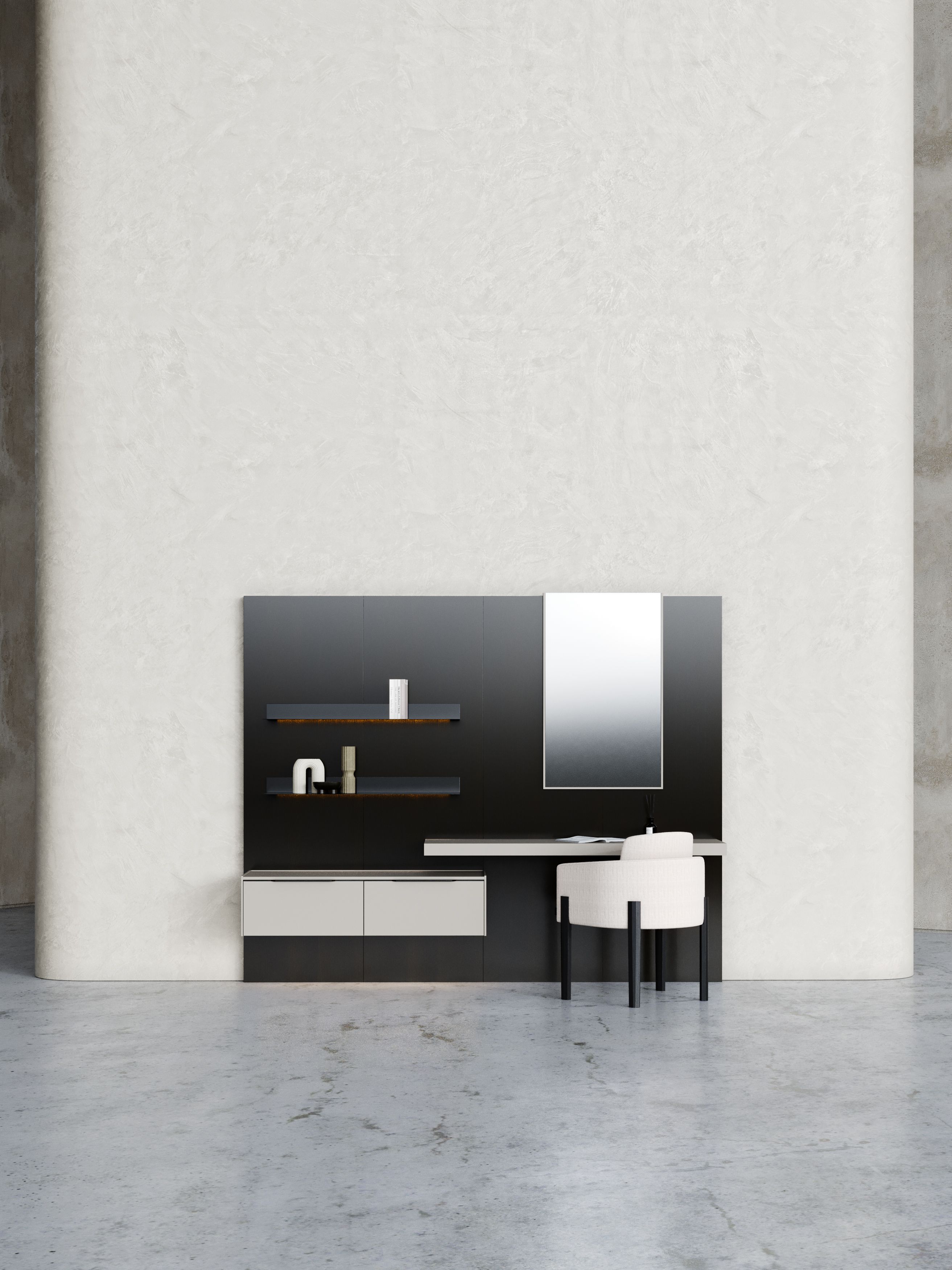 LANDFORM Wall-mounted wood veneer storage wall with secretary desk By ...