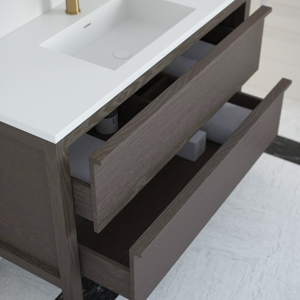 LANGHAM Floor-standing wooden vanity unit with drawers with integrated ...