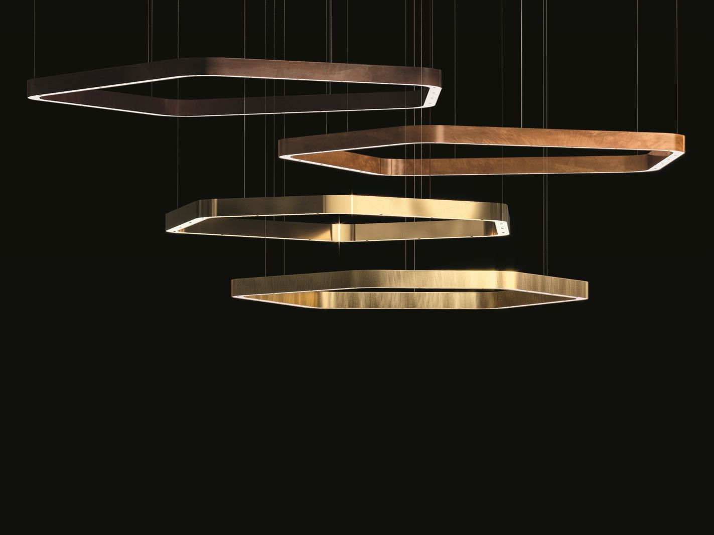 LIGHT RINGS HORIZONTAL POLYGONAL LED brass pendant lamp By Henge ...