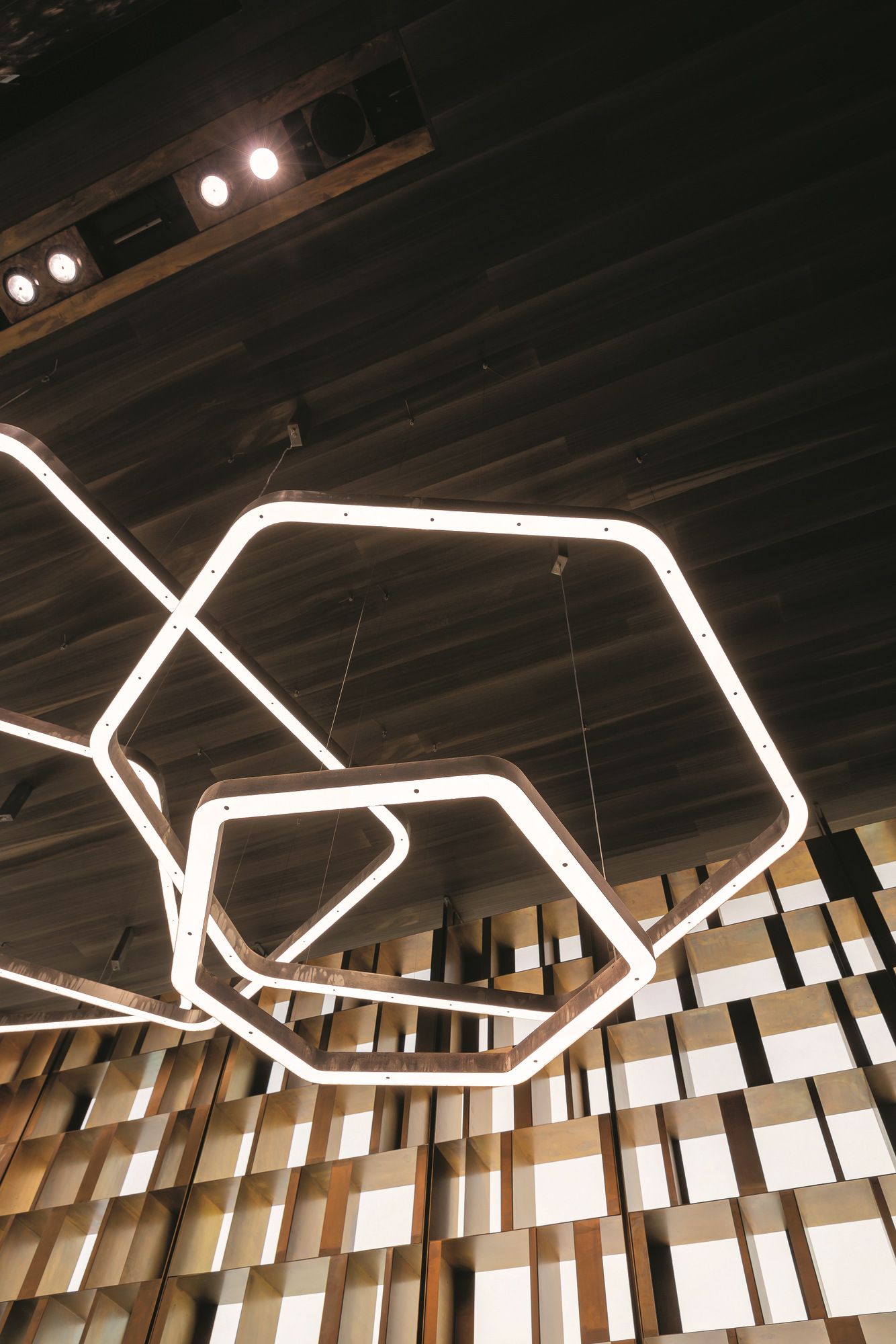 LIGHT RINGS HORIZONTAL POLYGONAL LED brass pendant lamp By Henge ...