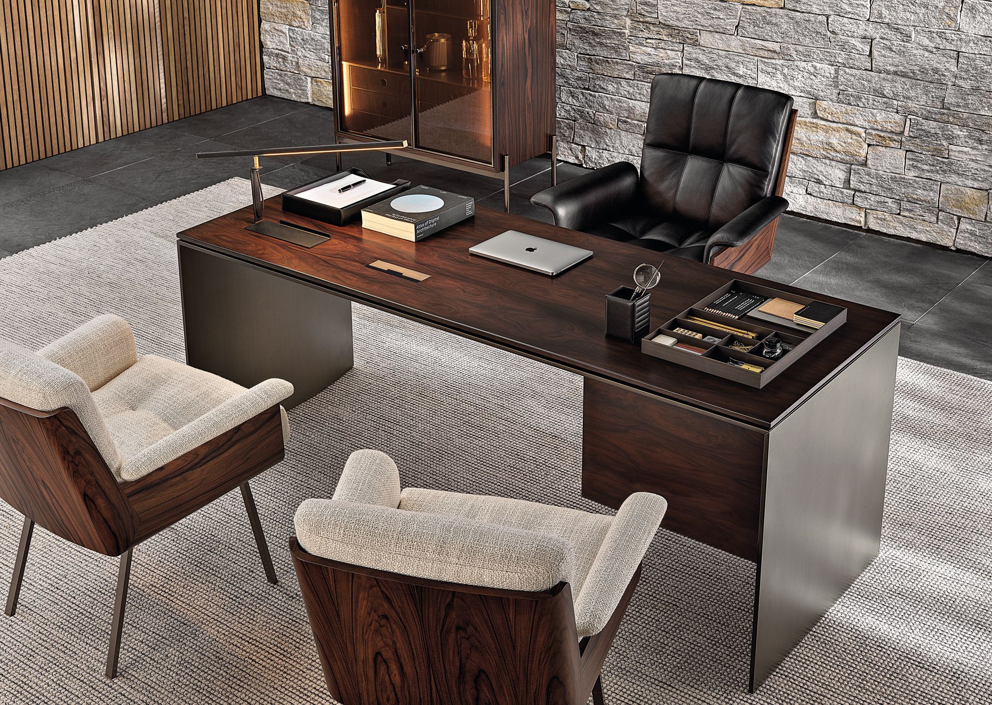 LINHA STUDIO Rectangular wooden writing desk with drawers By Minotti ...