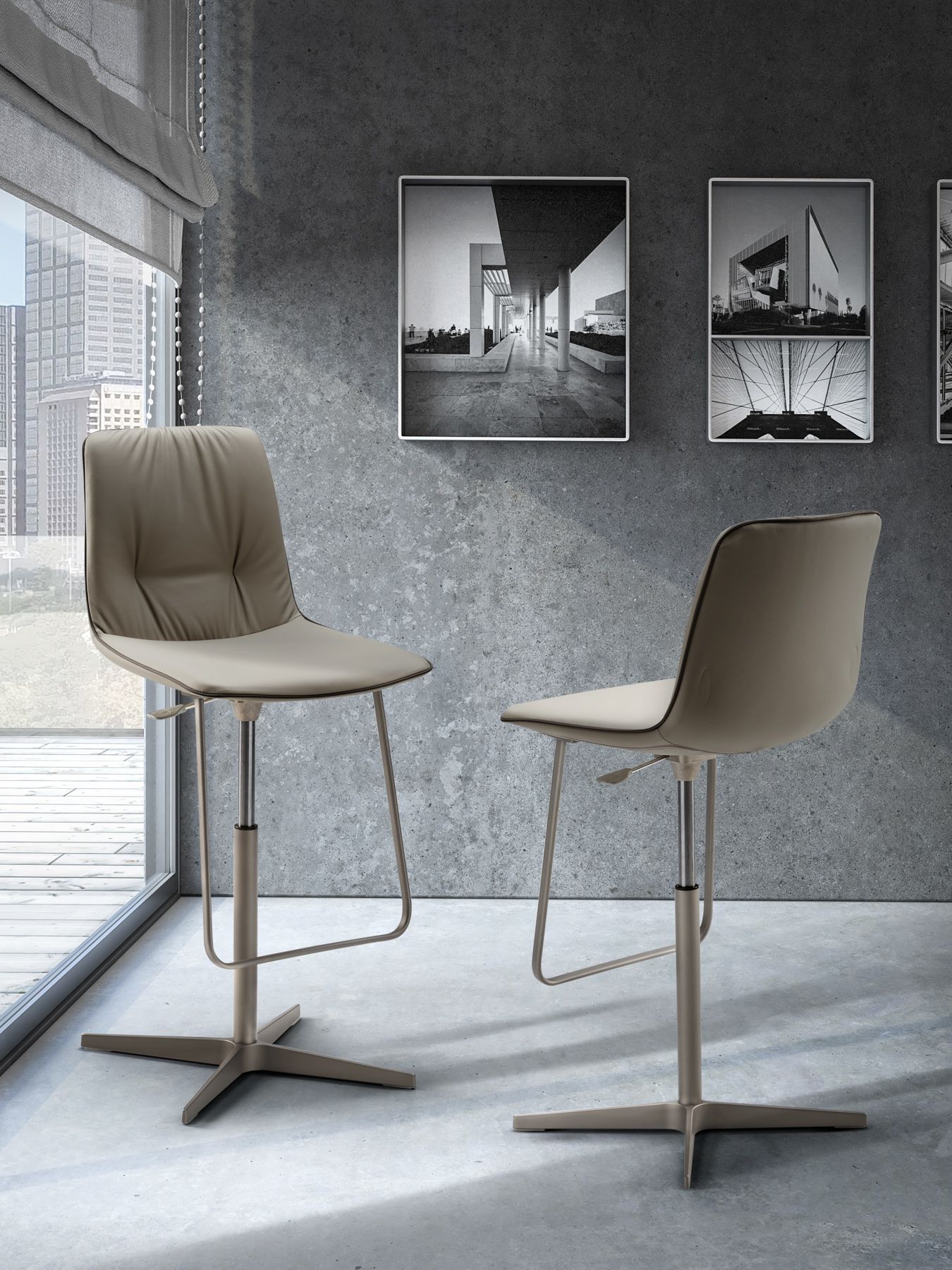 LISA High height-adjustable leather stool with 4-spoke base By EFORMA