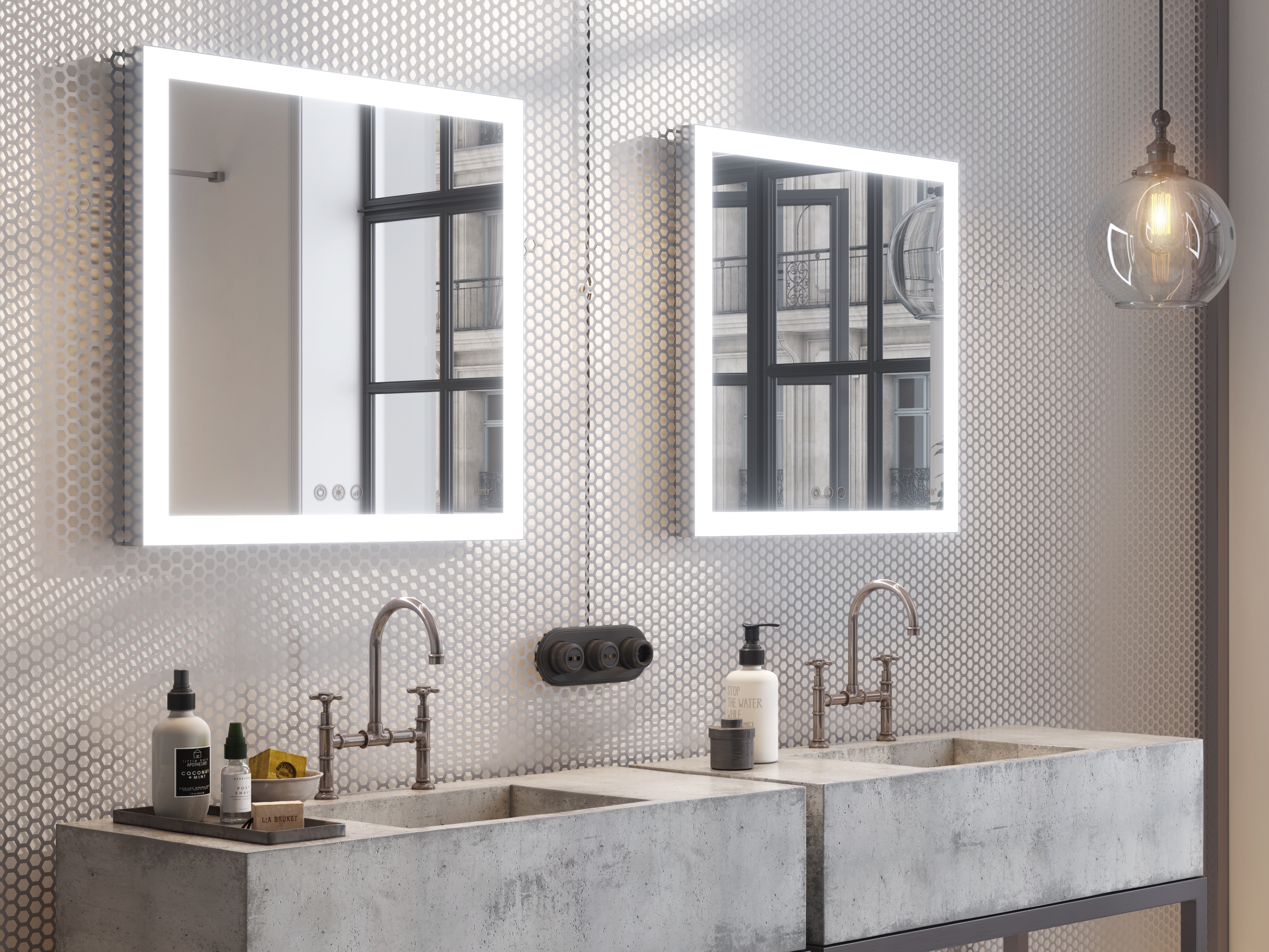 LUGANO Square mirror with integrated lighting By ESS Easy Drain