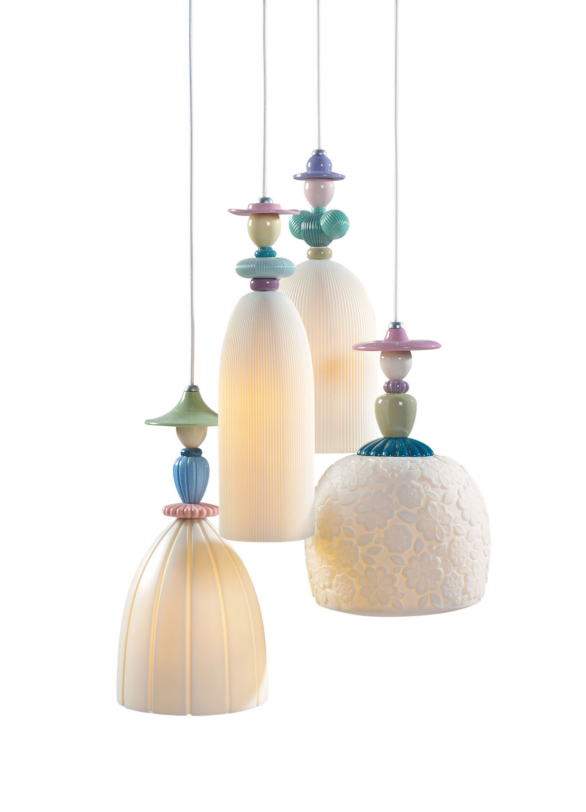 LED porcelain pendant lamp MADEMOISELLE 4 WALKING ON THE BEACH ...