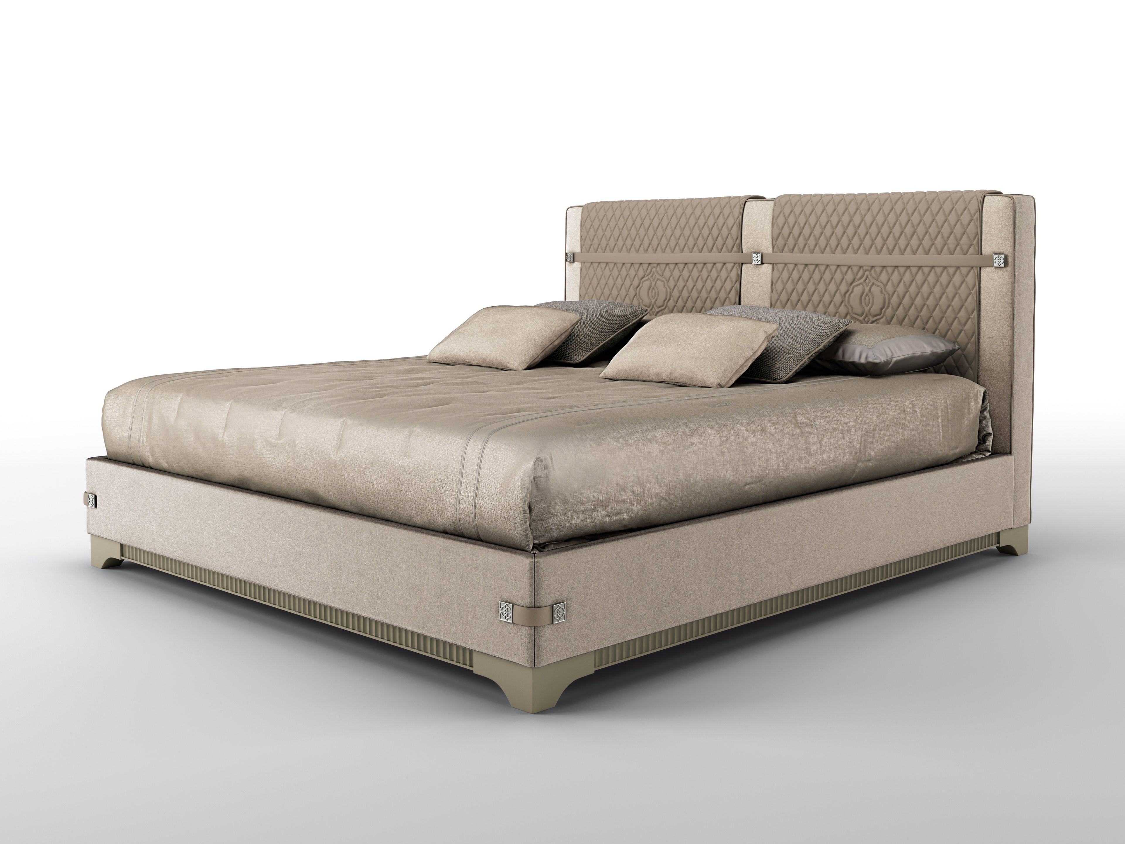 Upholstered bed in velvet and leather MADISON By BRUNO ZAMPA