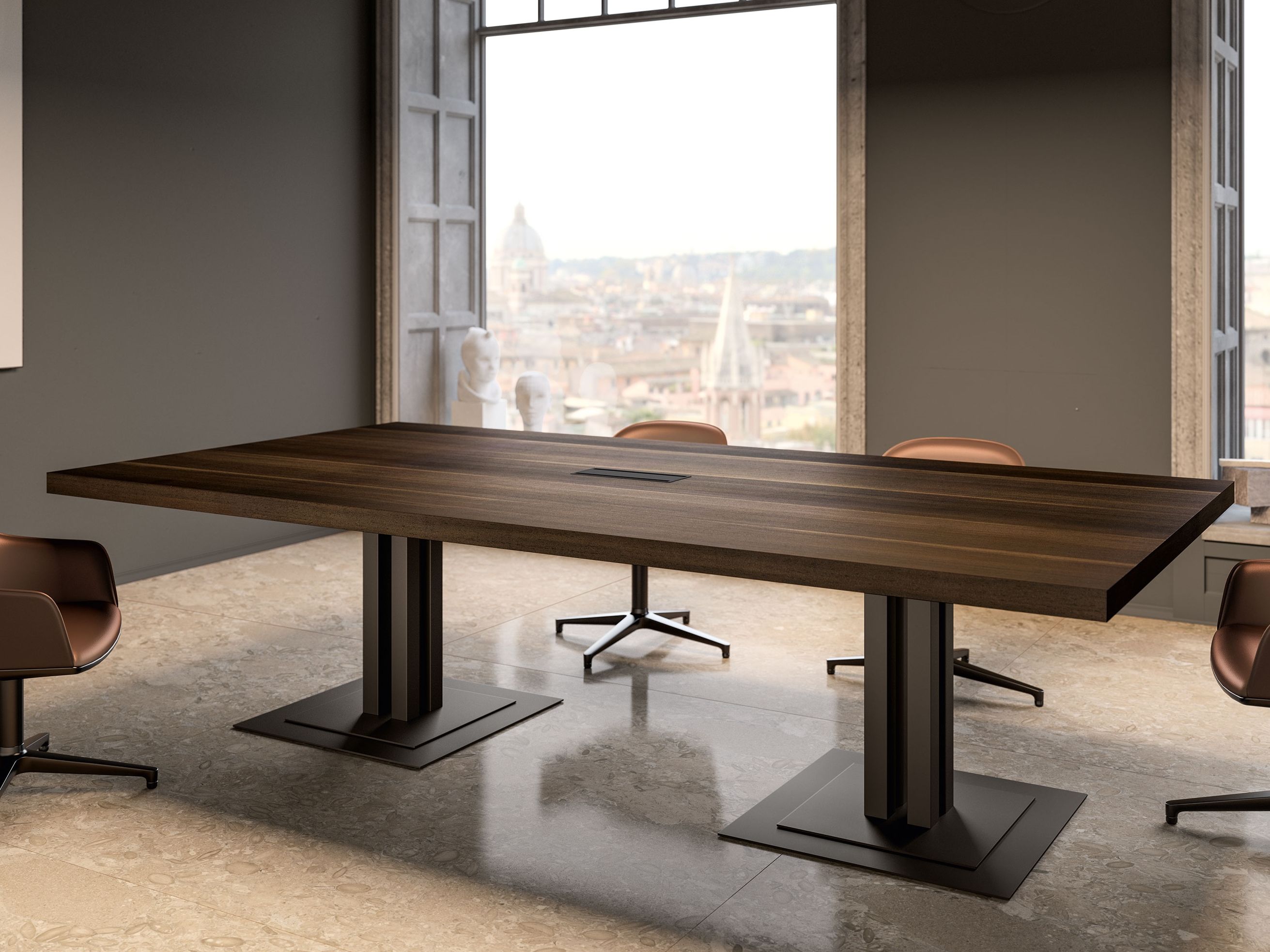 MAGNUM | Meeting table with electrical outlets Rectangular wooden ...