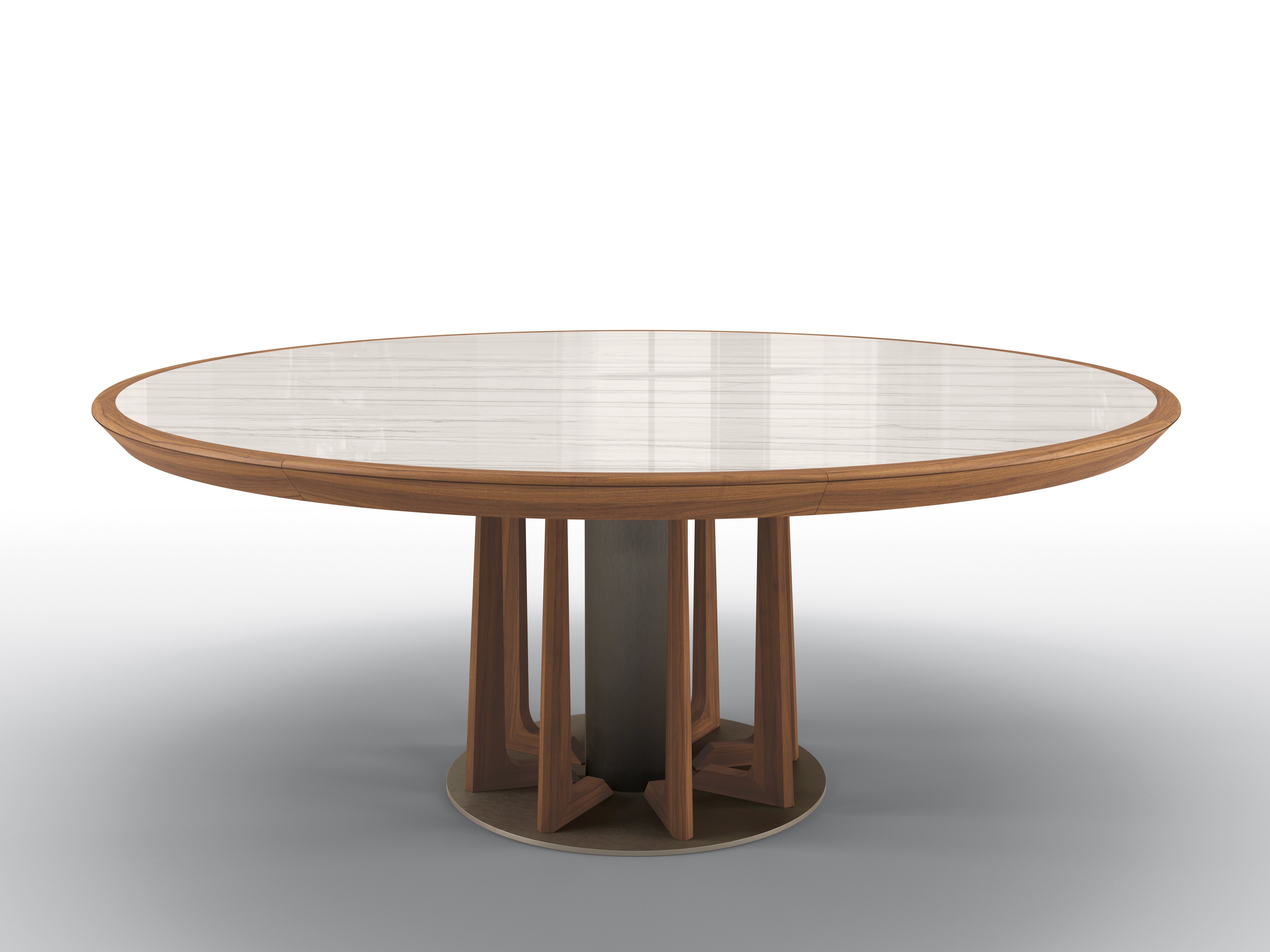 PETRUS Round table in marble and canaletto walnut By BRUNO ZAMPA