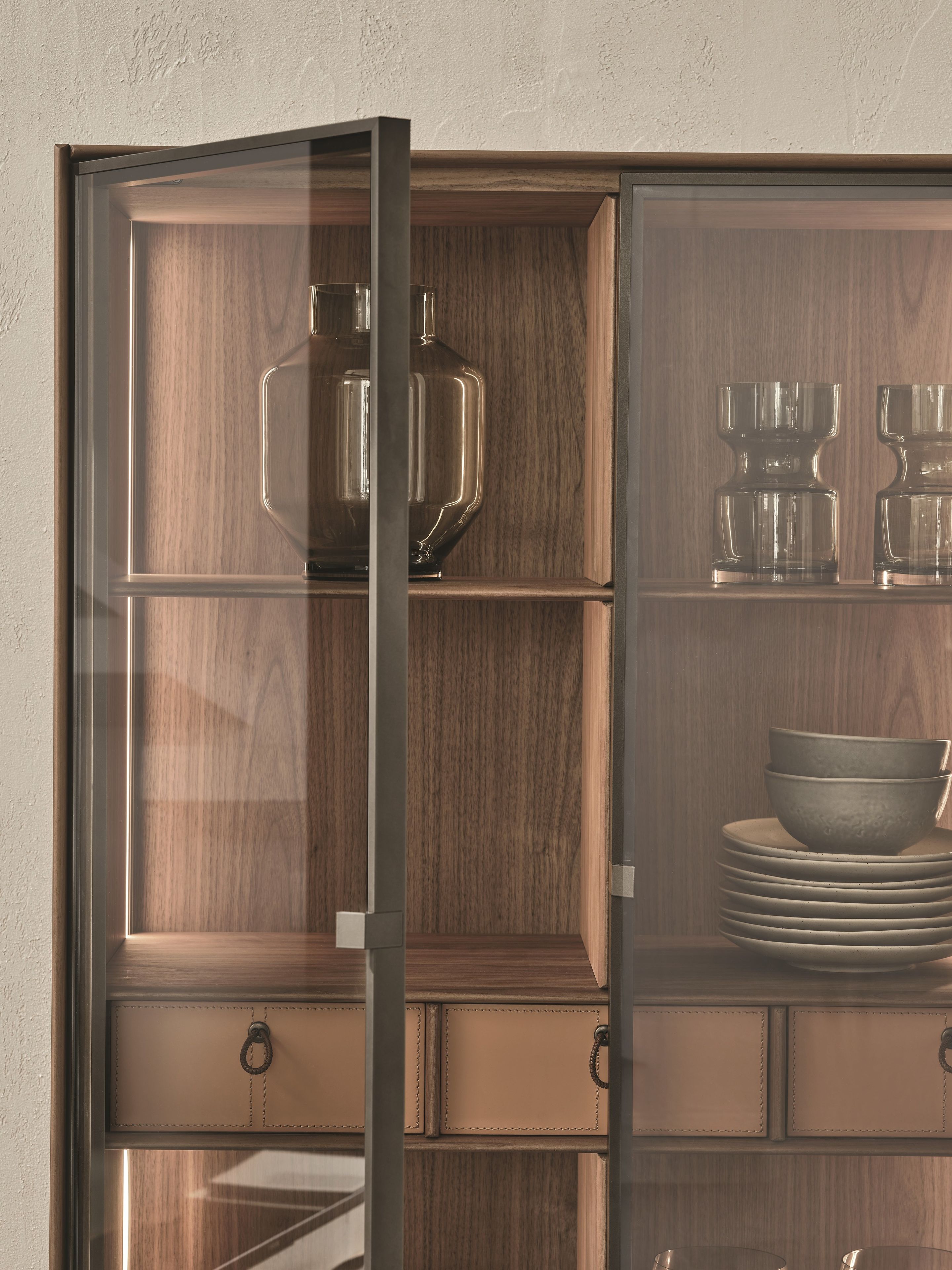 MATICS Suspended walnut highboard with doors By Porada | design ...