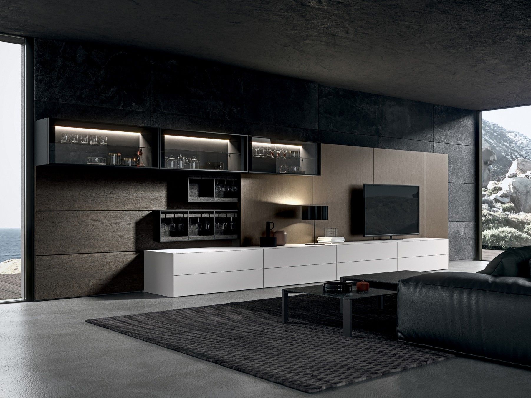 MH6 | Storage wall with integrated lighting MH6 Collection By MODULNOVA