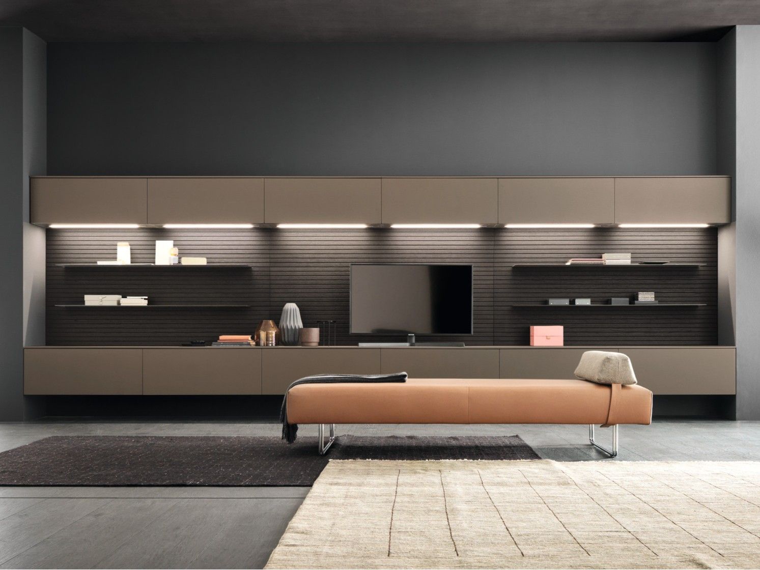 MOKA 04 | Storage wall TV wall system with integrated lighting By Pedini