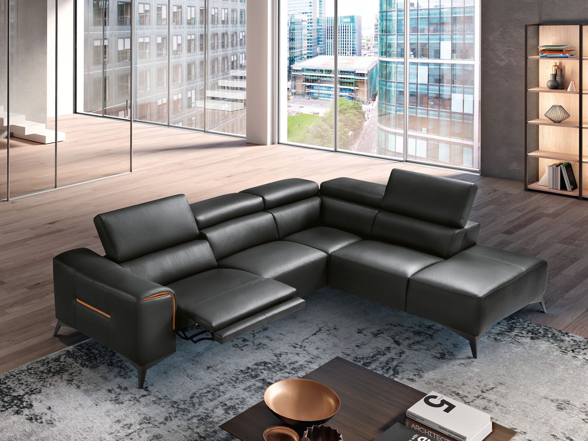 Sectional recliner leather sofa MOMA By Max Divani