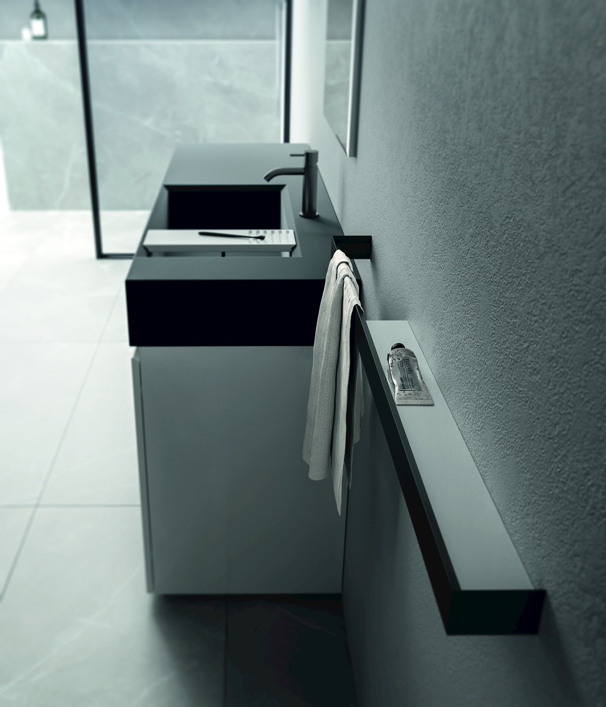 NEROLAB Wall-mounted laminate vanity unit with mirror By Cerasa