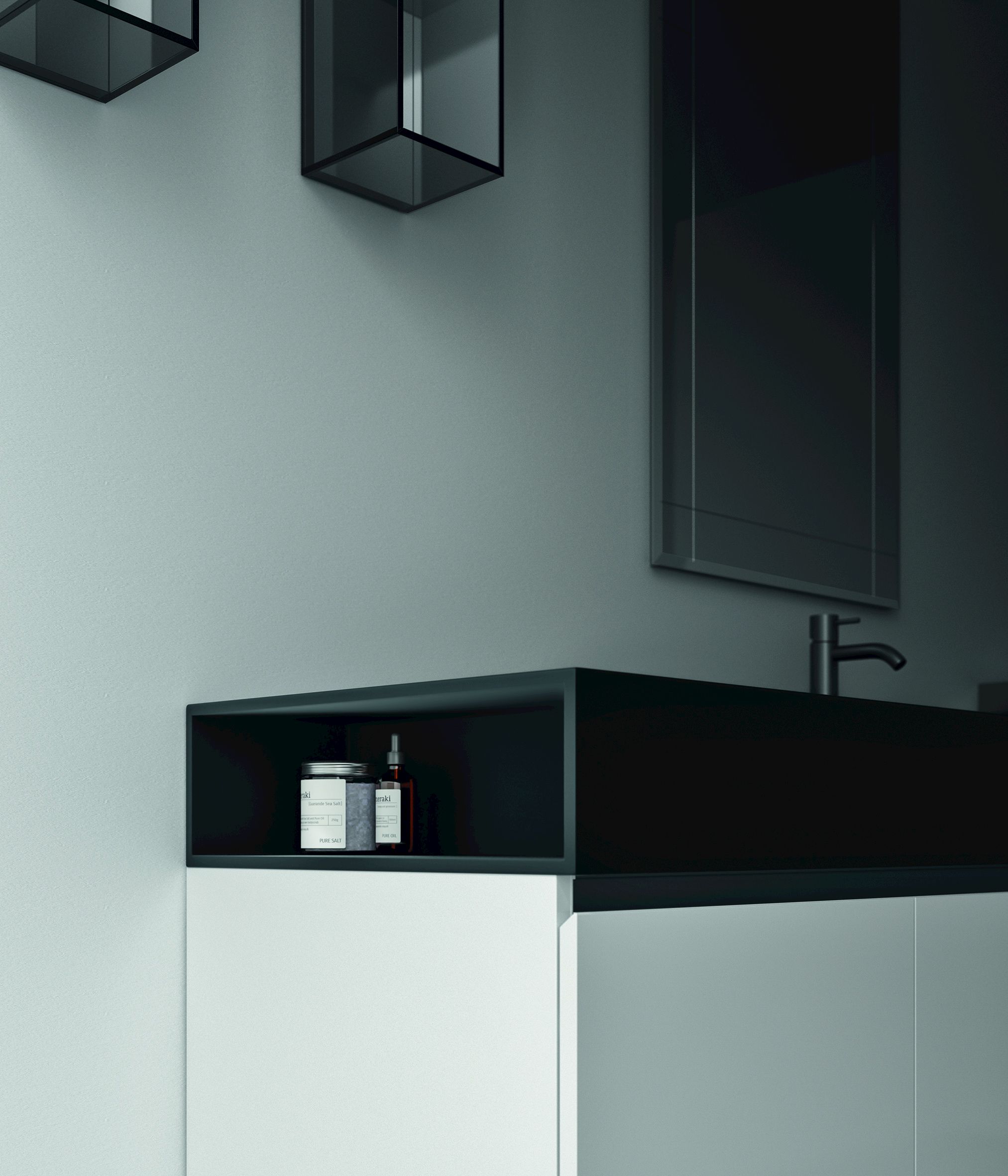 NEROLAB Wall-mounted laminate vanity unit with mirror By Cerasa