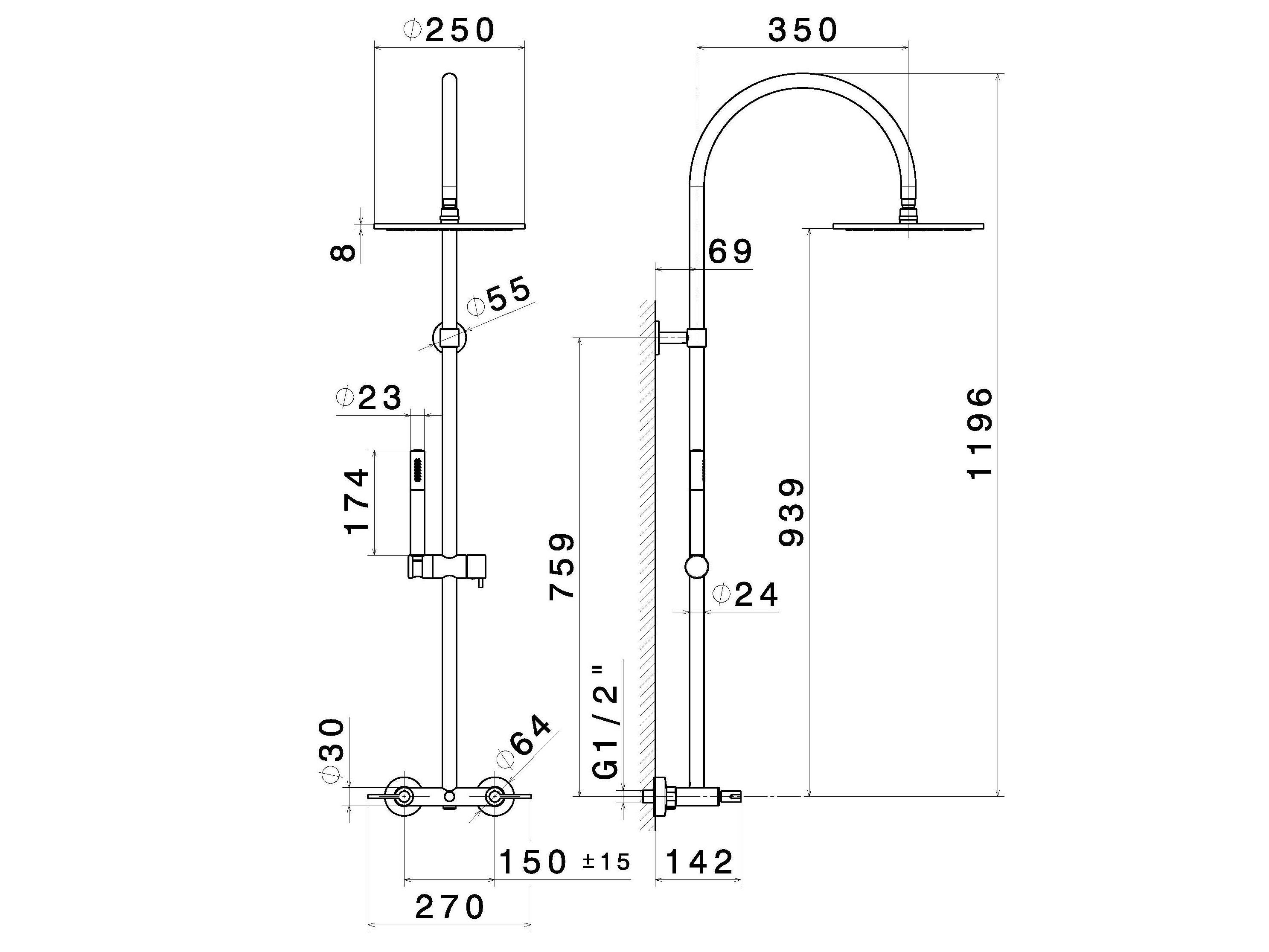 BLINK CHIC Wall-mounted shower panel with overhead shower By newform