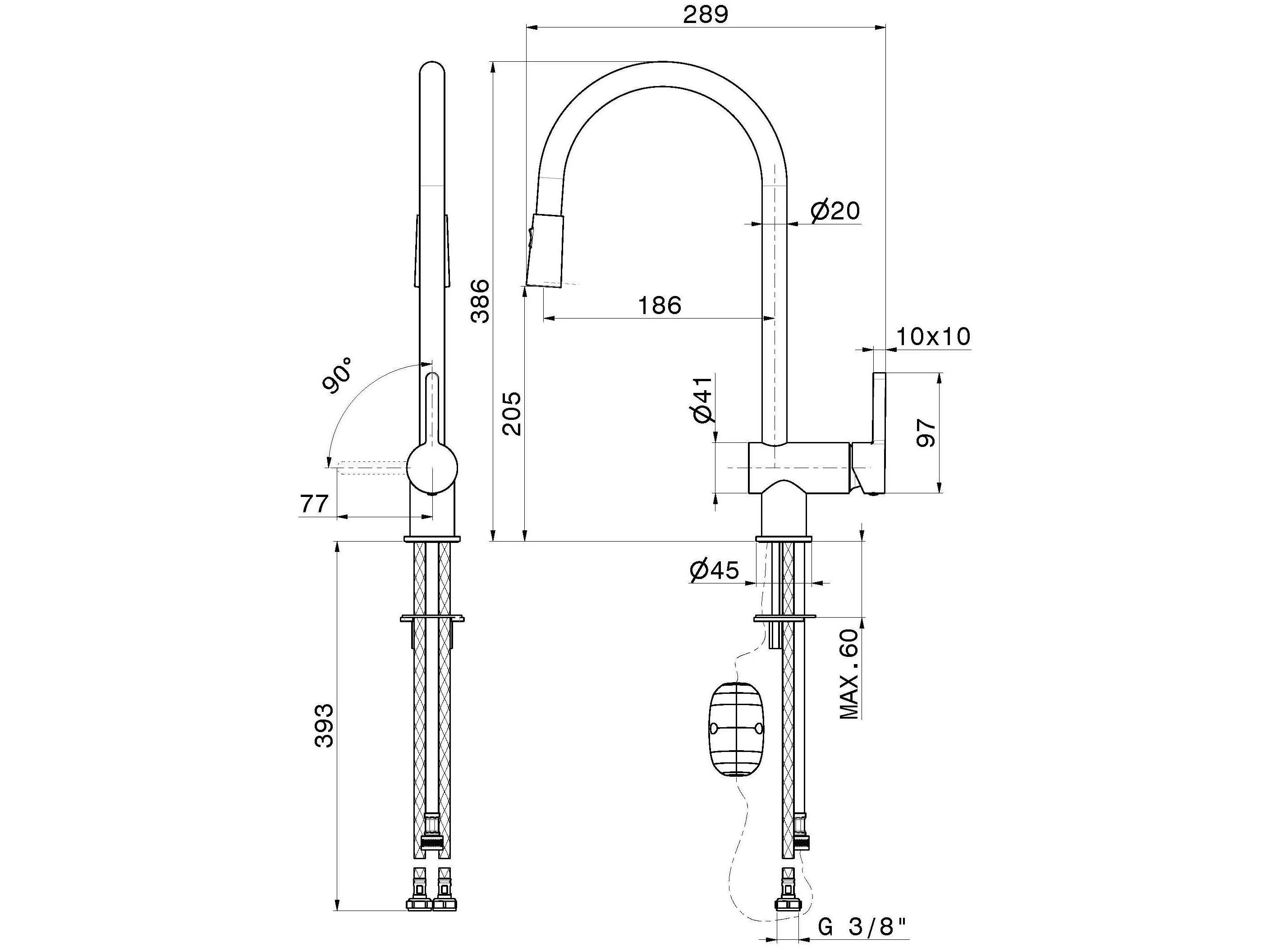 ERGO KITCHEN Countertop single handle kitchen mixer tap with pull out ...