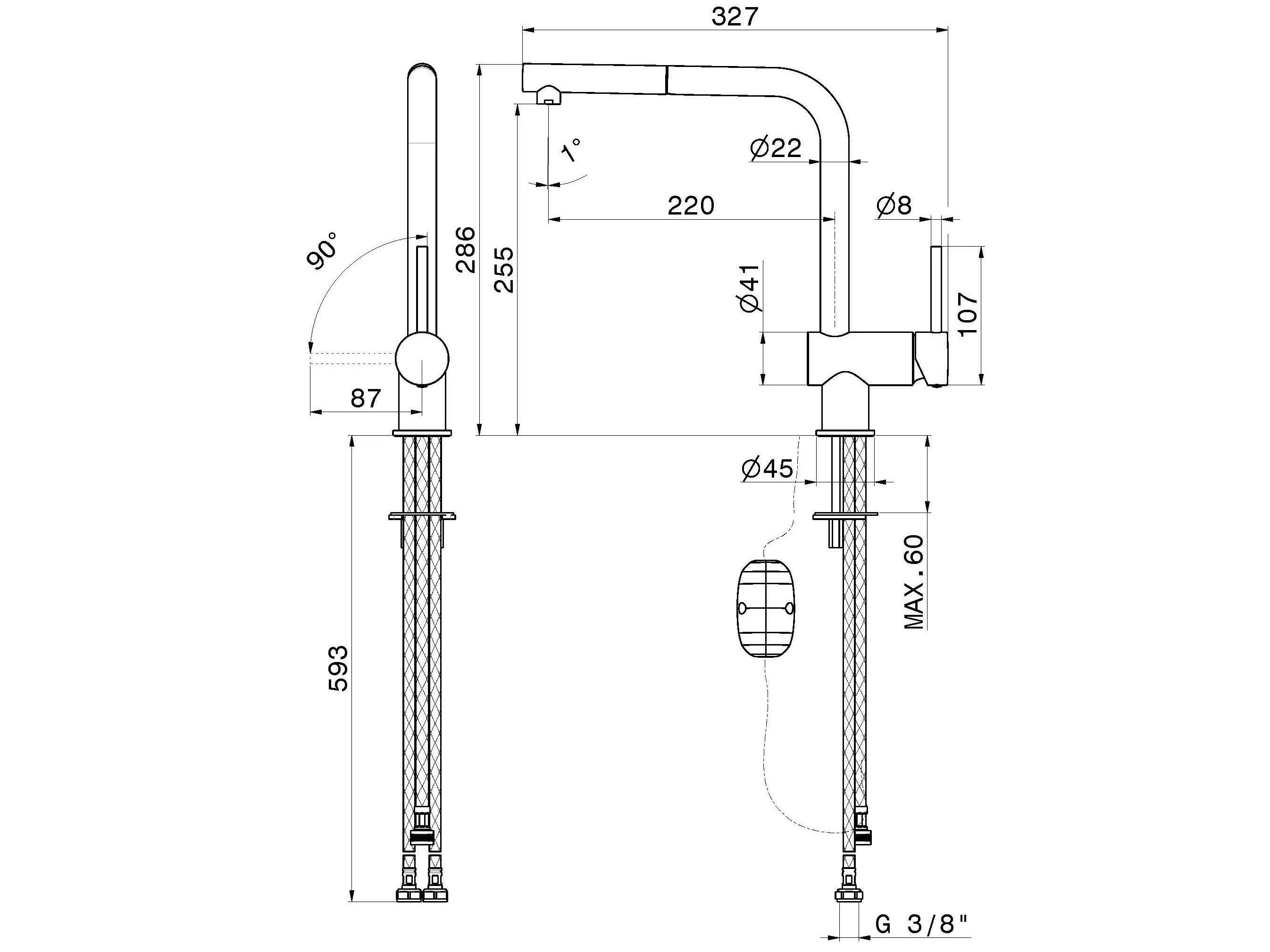 XT KITCHEN 4340 Countertop kitchen mixer tap with swivel spout with pull out spray By newform