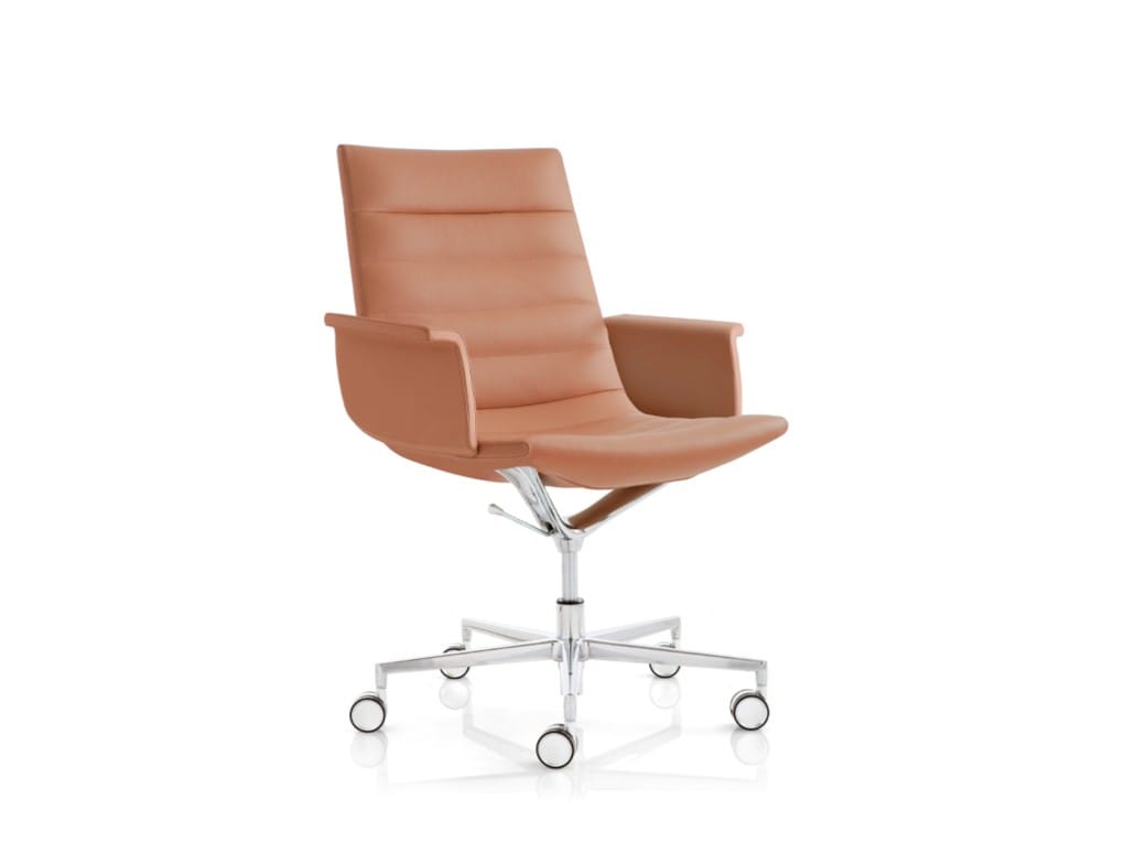 KEY Height-adjustable leather office chair with armrests By FREZZA