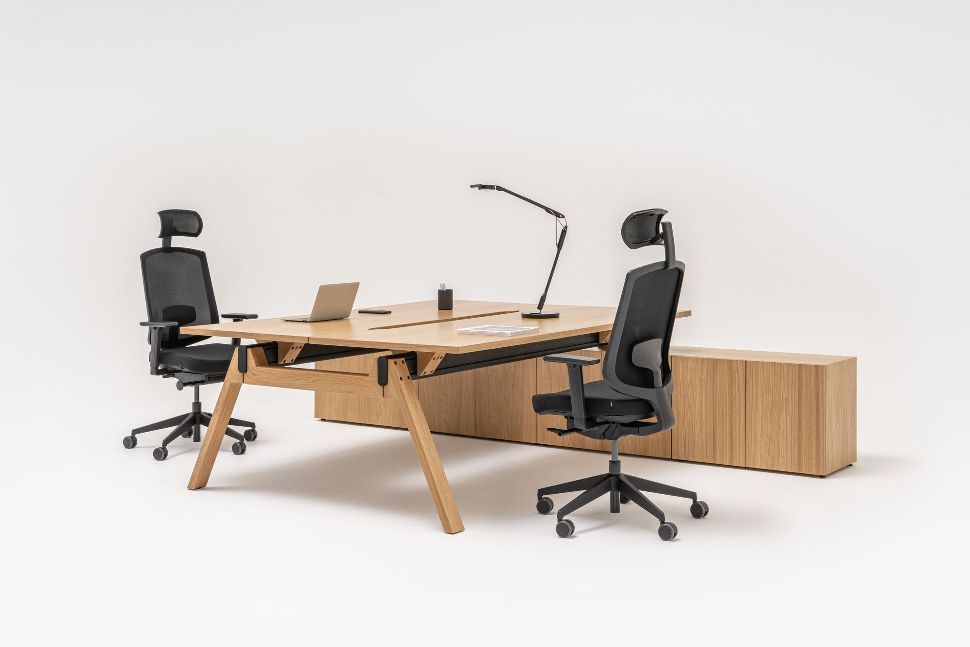 VIGA Sectional multiple wooden office desk with shelves By MDD | design YONOH