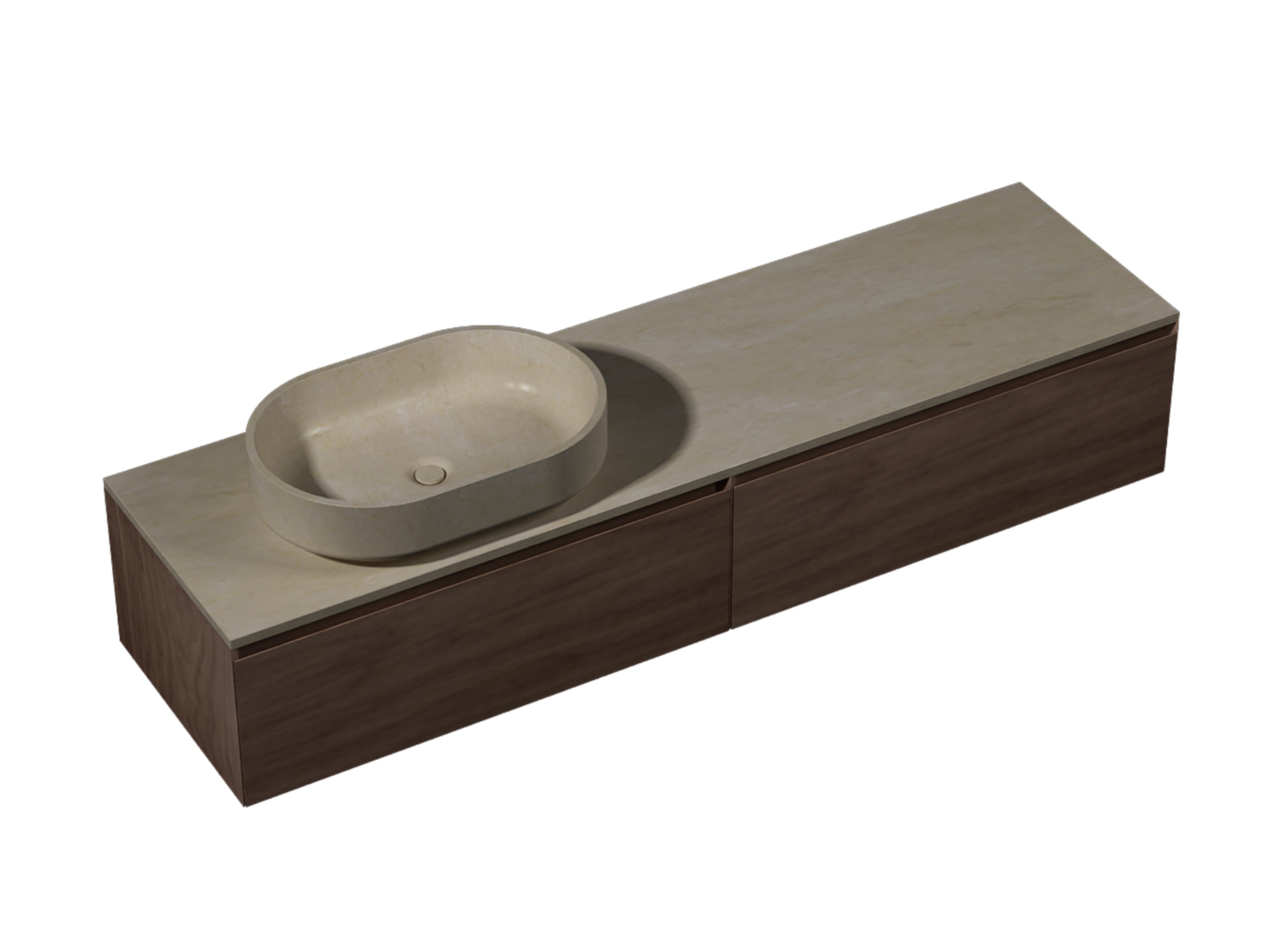 KARON Single wall-mounted natural stone and wood vanity unit By Porcelanosa