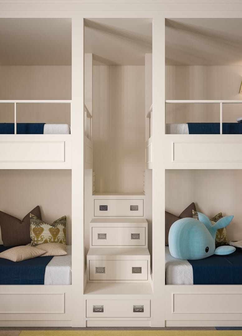 Block of bunk beds with TV and play area PLAYROOM Via Montenapoleone ...