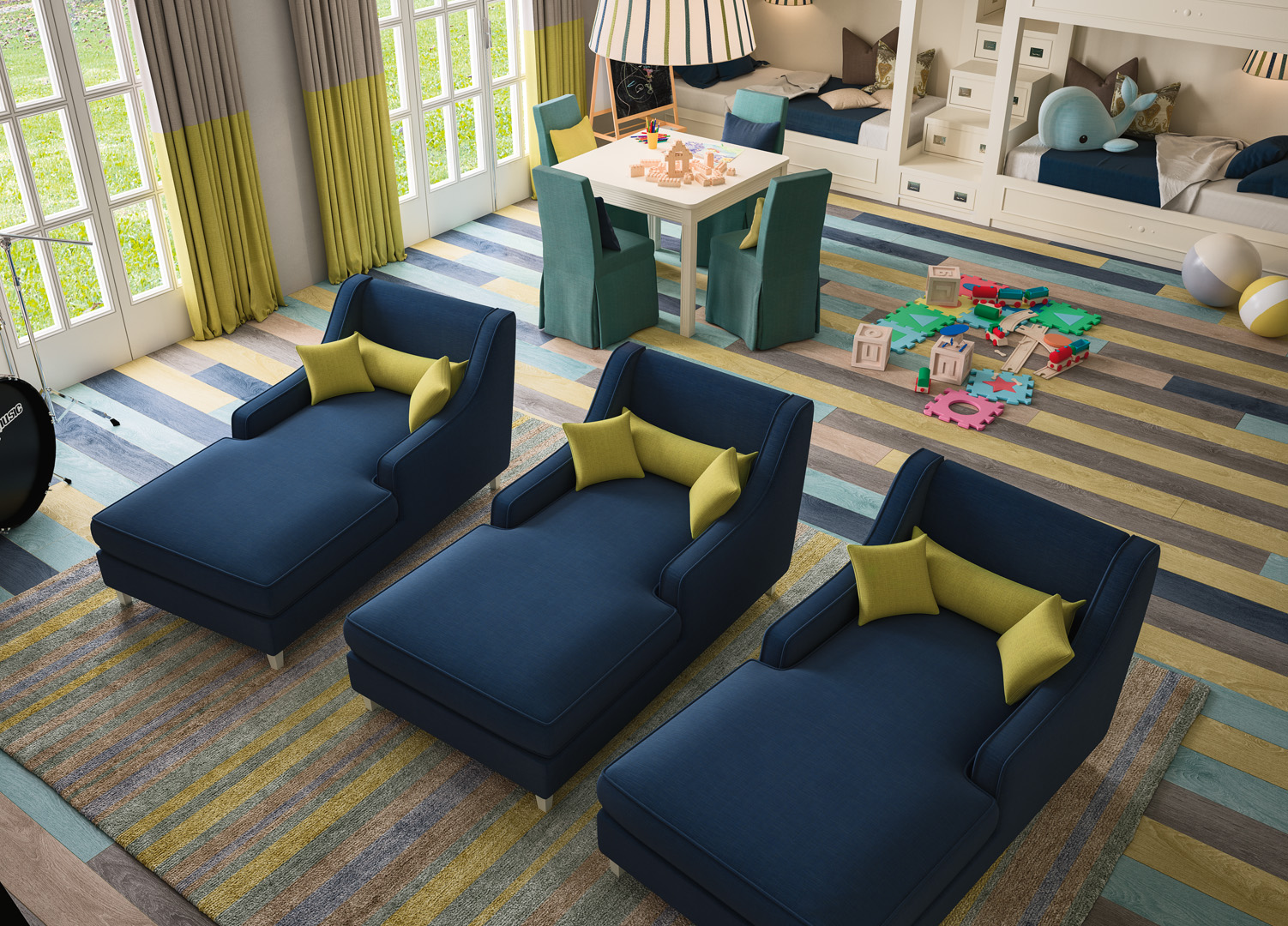 Block of bunk beds with TV and play area PLAYROOM Via Montenapoleone ...