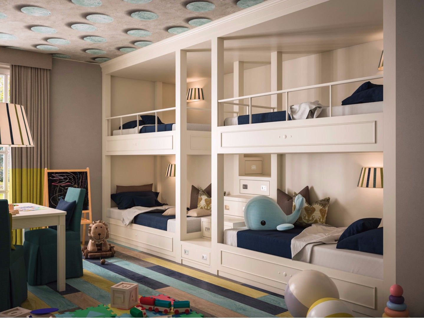 Block of bunk beds with TV and play area PLAYROOM Via Montenapoleone ...