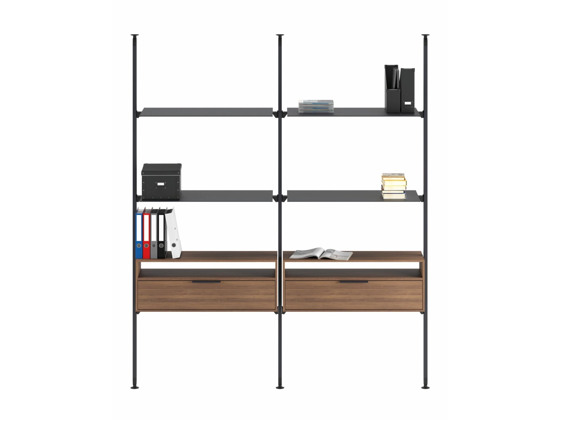 POLKA Double-sided metal bookcase with veneered drawers By Ersa