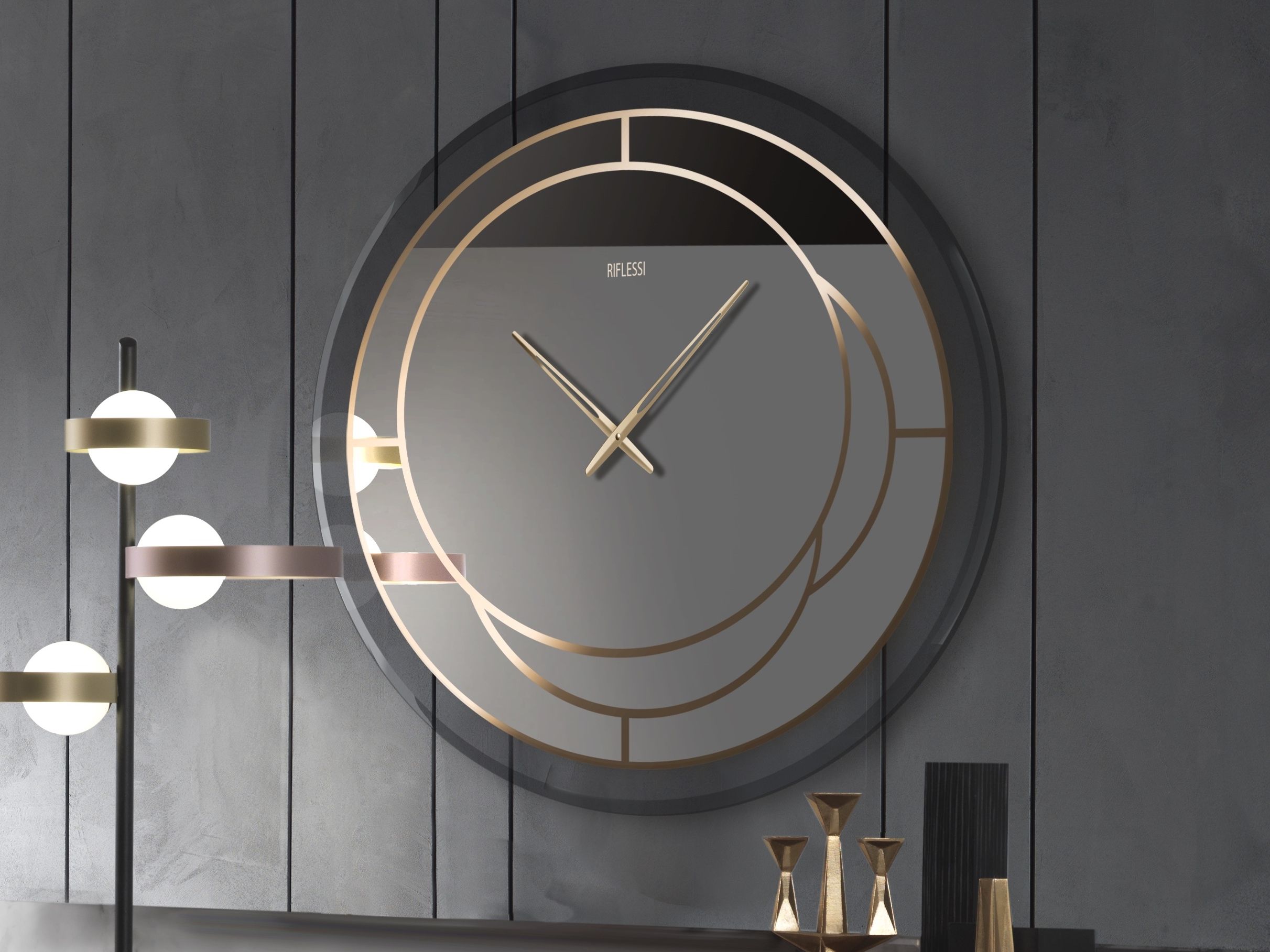 Wall-mounted mirrored glass clock POSITANO By RIFLESSI