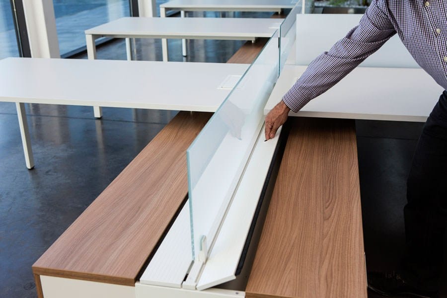 SPINE Sectional office desk with shelves By ACTIU