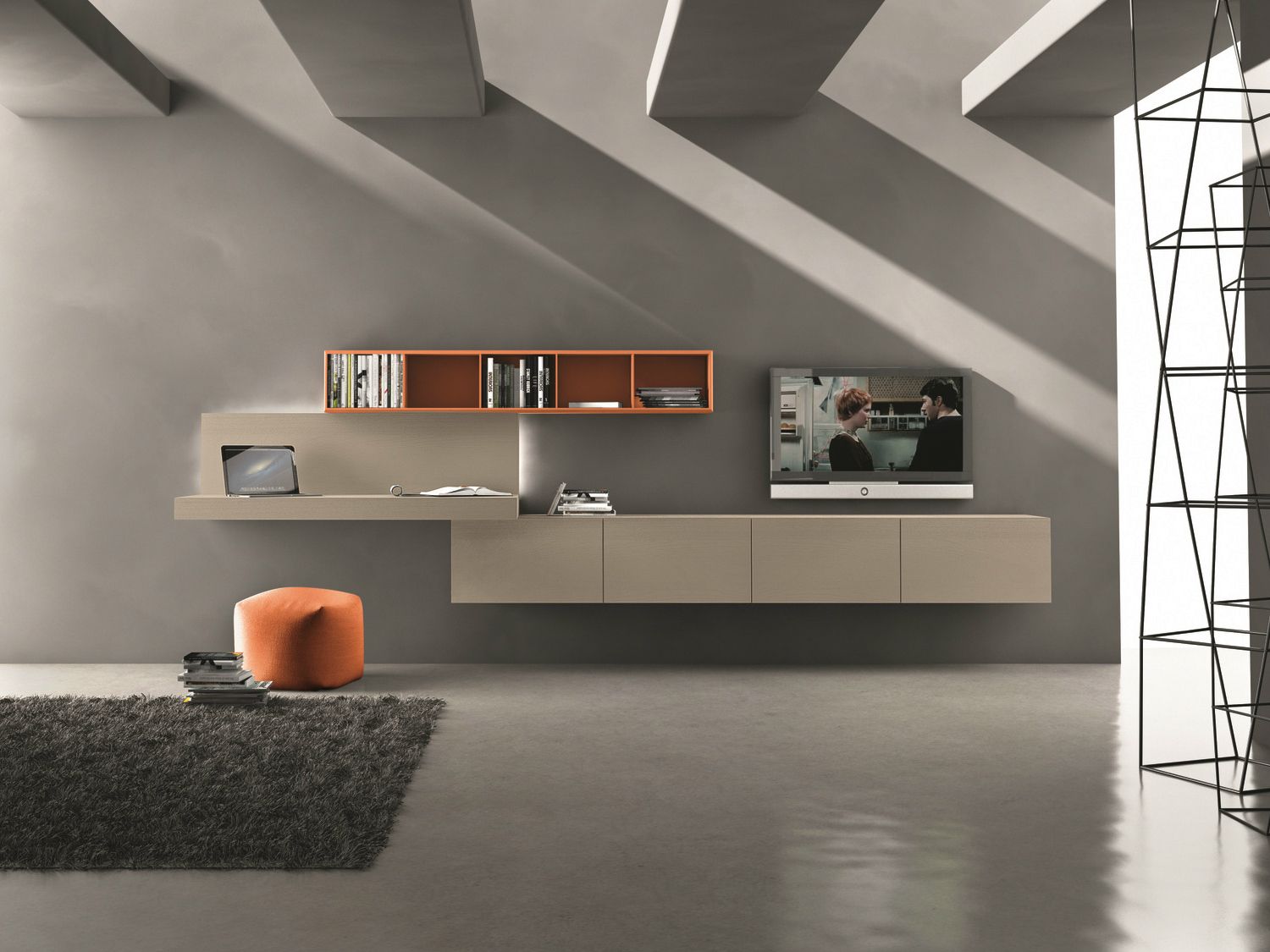 Sectional wall-mounted TV wall system I-modulArt - 297 By Presotto ...