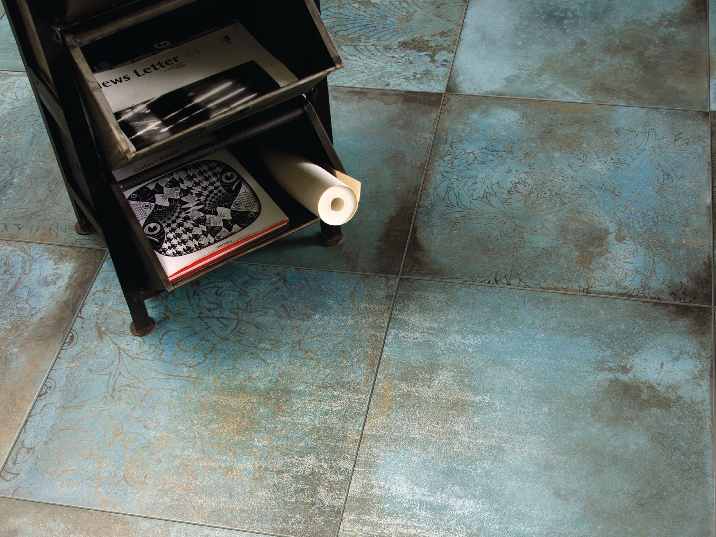 Pavimento/rivestimento in gres porcellanato effetto metallo TRACE MINT ...